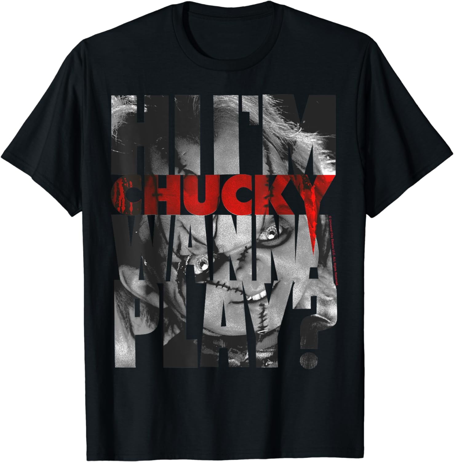 JOY Child's Play Hi I'm Chucky Wanna Play Text Fill T-Shirt - Walmart.com