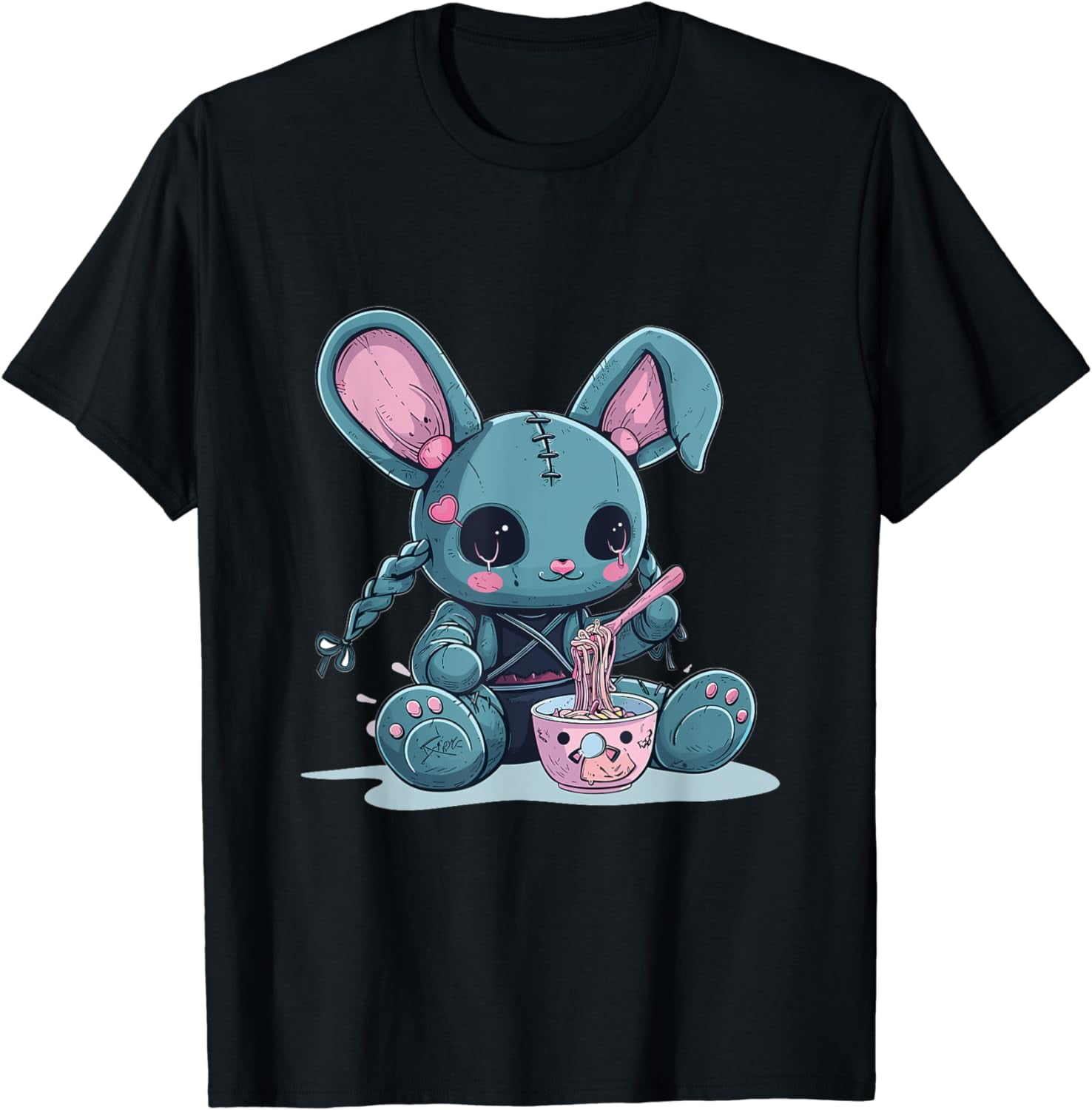JOY Goth Pastel Cute Creepy Kawaii Bunny Teddy eating Ramen T-Shirt ...