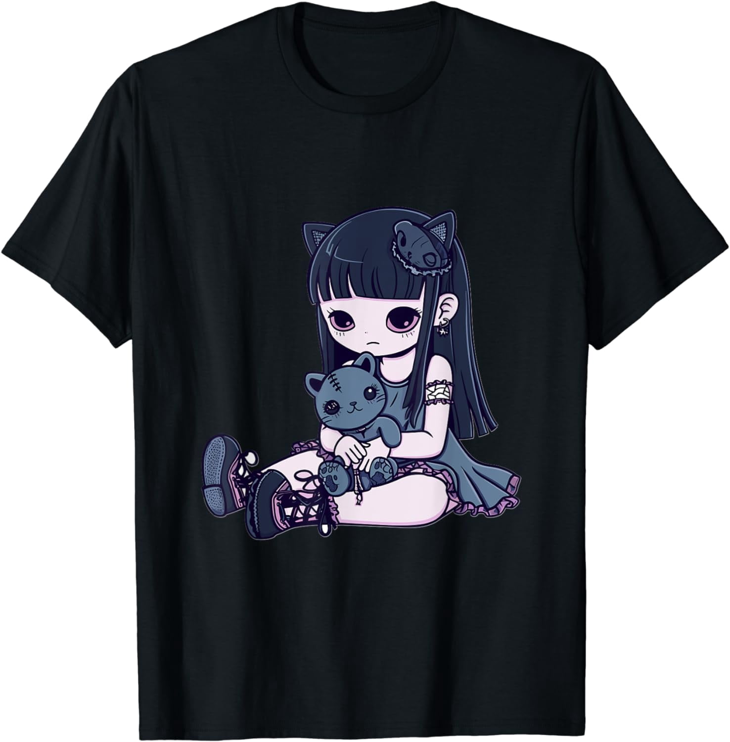 JOY Goth Pastel Kawaii Anime Girl with Voodoo doll Teddy Bear T-Shirt ...