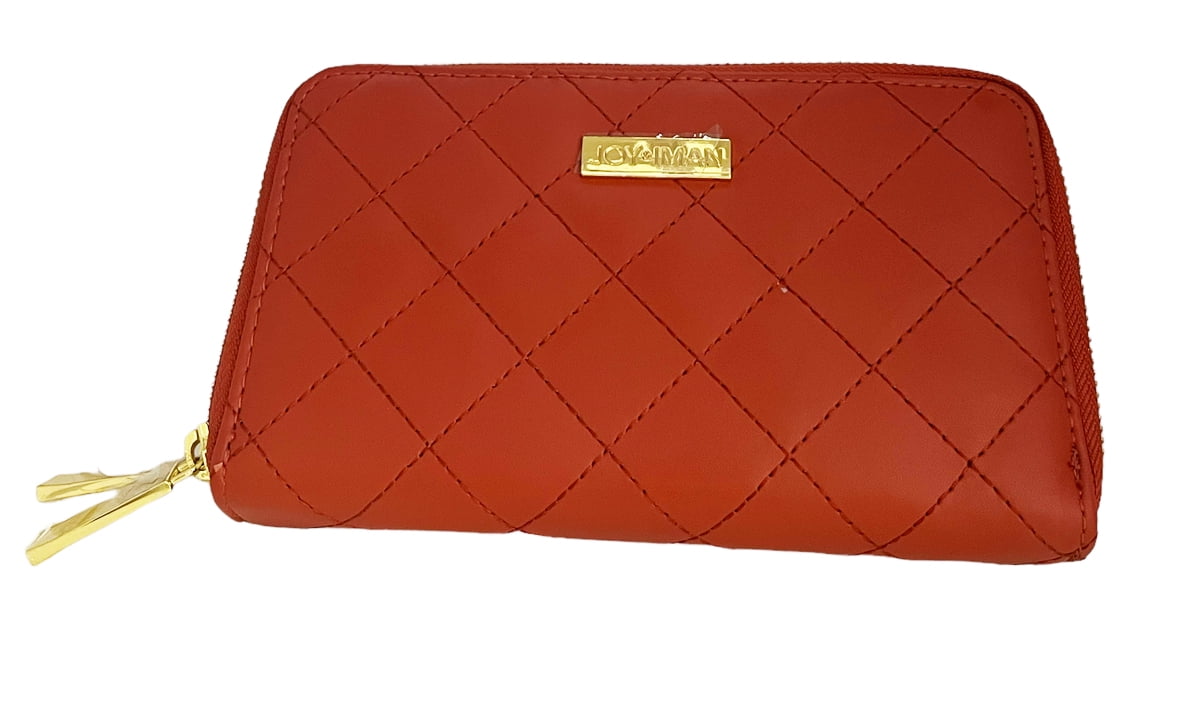JOY & IMAN Leather Quilted Wallet with 2 Wrap-Around Zippers RFID ...