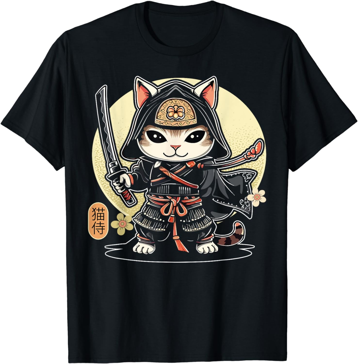 Kawaii Graphic Japanese Anime Manga Samurai Ninja Cat T-Shirt - Walmart.com