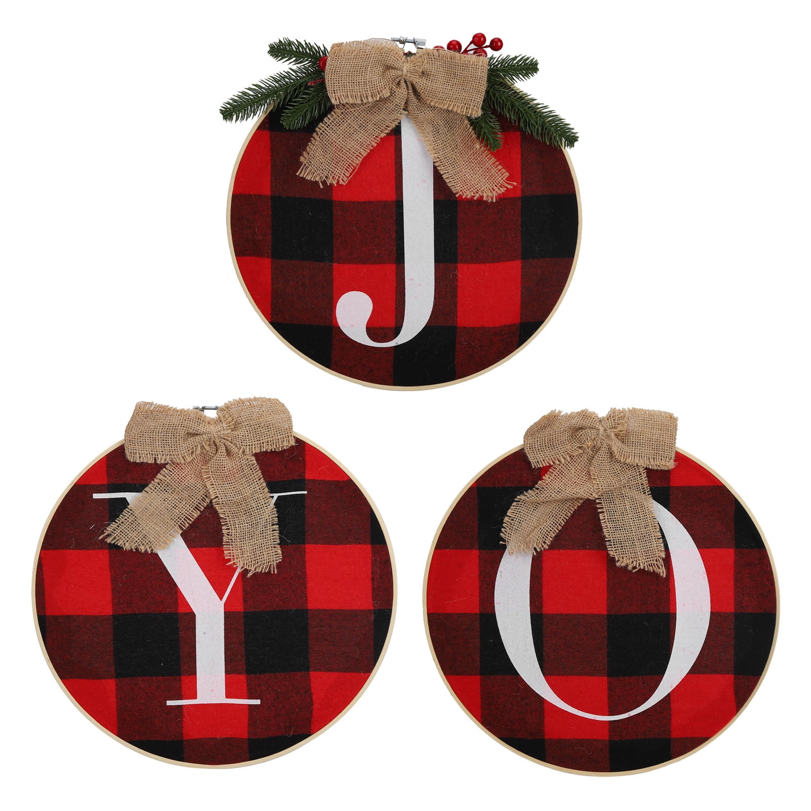 JOY Letter Sign Red Black Grid Retro Christmas Home DIY Letter Ornament ...