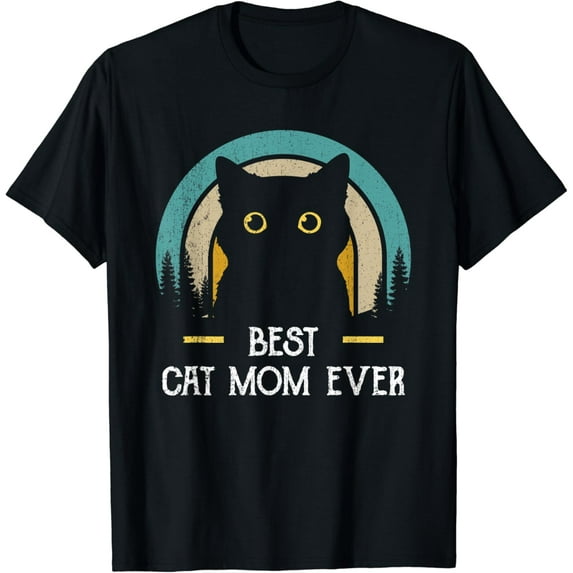 JOY Mother's Day Cat Mommy Black Cat, Retro Best Cat Mom Ever T-Shirt ...