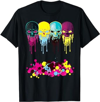 JOY Paint Drip Neon Melting Evil Skull Face T-shirt, Zany Brainy ...