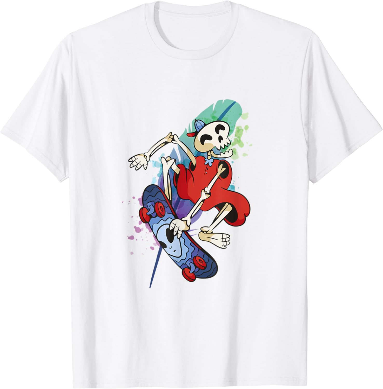 JOY Skateboarding Skeleton Fingerboarding Skater Skull Graffiti T-Shirt ...