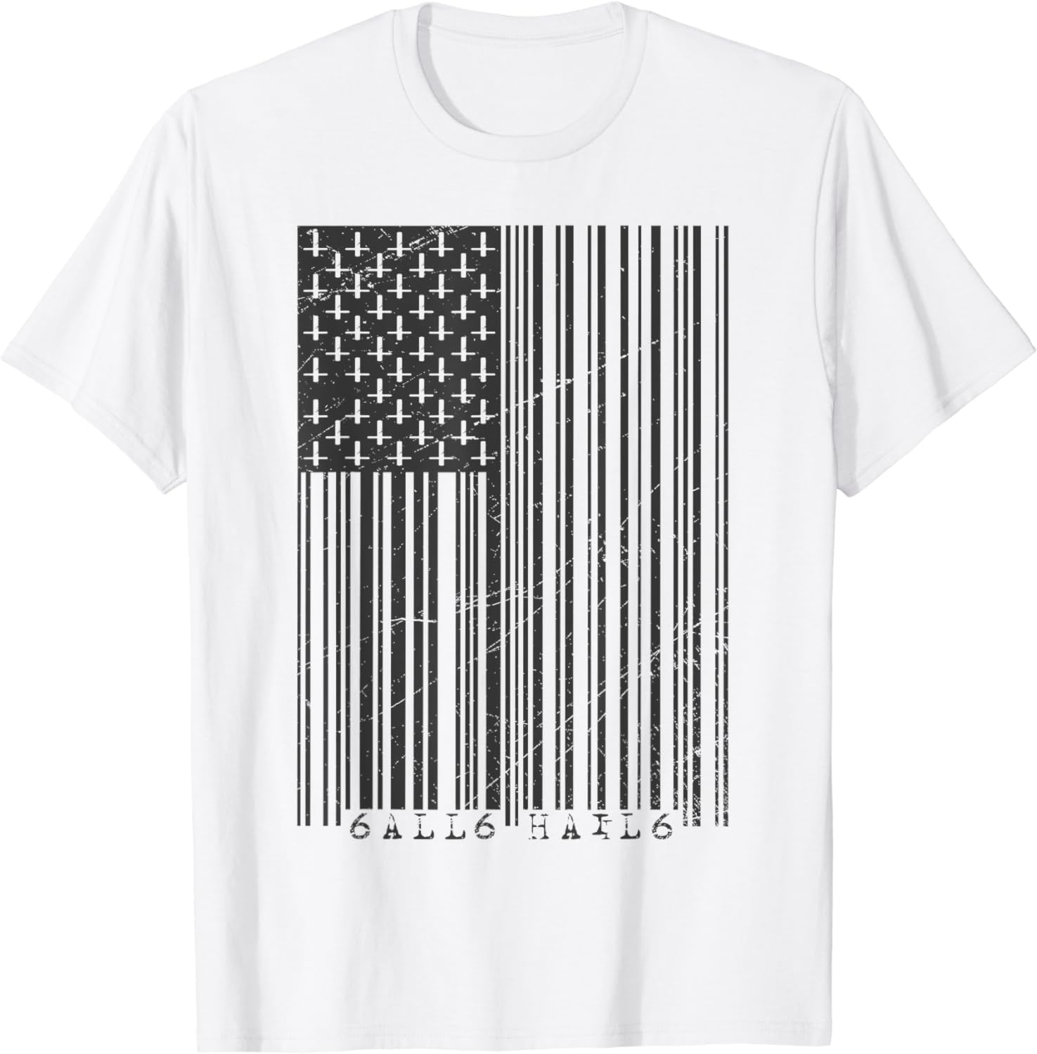 JOY Upside Down Cross 666 Barcode American Flag All Hail Satanic T ...