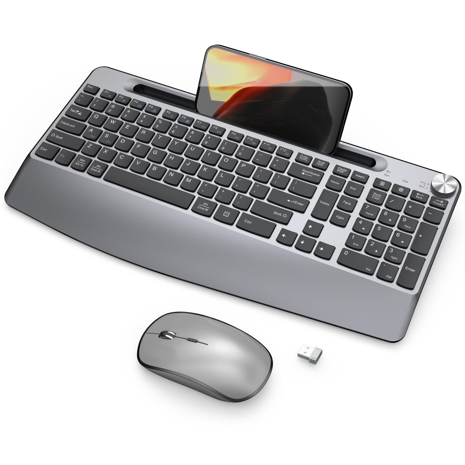 JOYACCESS Wireless Keyboard and Mouse, Ergonomic Wireless Keyboard with Wrist Rest and Phone ...