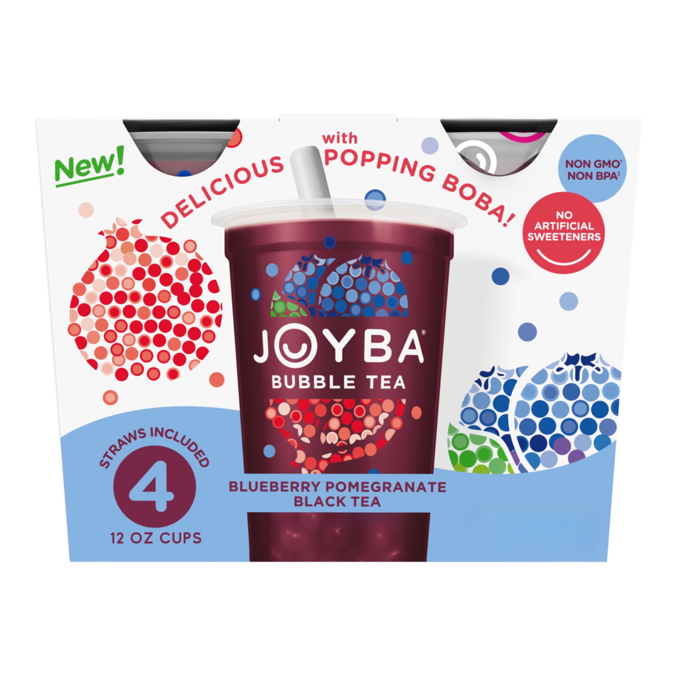 JOYBA Blueberry Pomegranate Bubble Tea, 4-12 fl. oz. Plastic Cup ...
