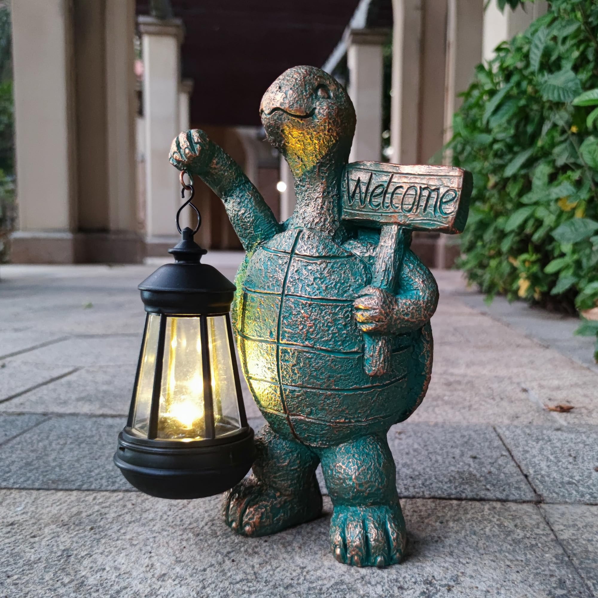 JOYBEE Garden Statues Turtle IFF17 with Solar Lantern Outdoor Decor-Turtle Solar Figurines ...