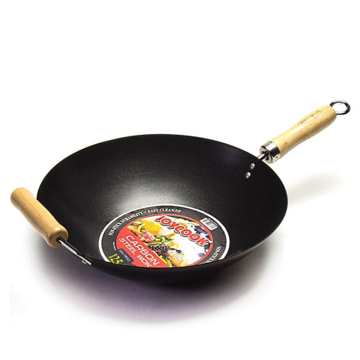JOYCOOK Wok Pan with Two Handles Carbon Steel Non Stick Xylan Coating ...