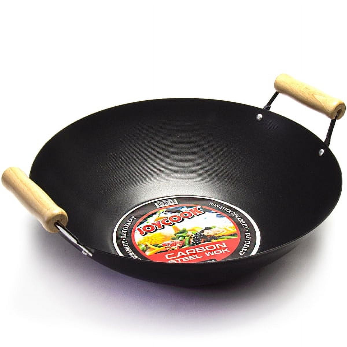 JOYCOOK Wok Pan with Two Short Handles Carbon Steel Non Stick Xylan ...