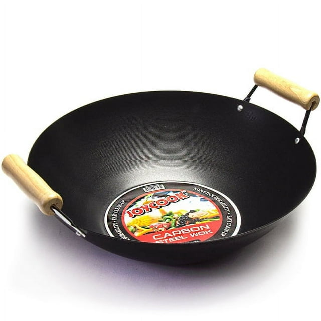 JOYCOOK Wok Pan with Two Short Handles Carbon Steel Non Stick Xylan ...