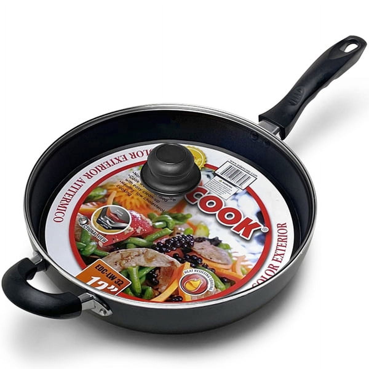 JOYCOOK Wok with Lid Two Handles 13 inch (32cm) Aluminum Non-Stick ...