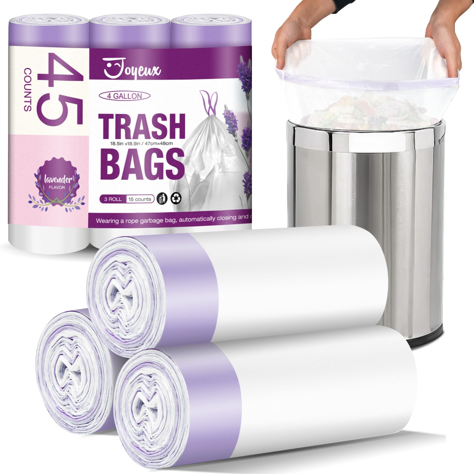 JOYEUX Small Trash Bags TSF6 4 Gallon - Drawstring Small Garbage Bags ...