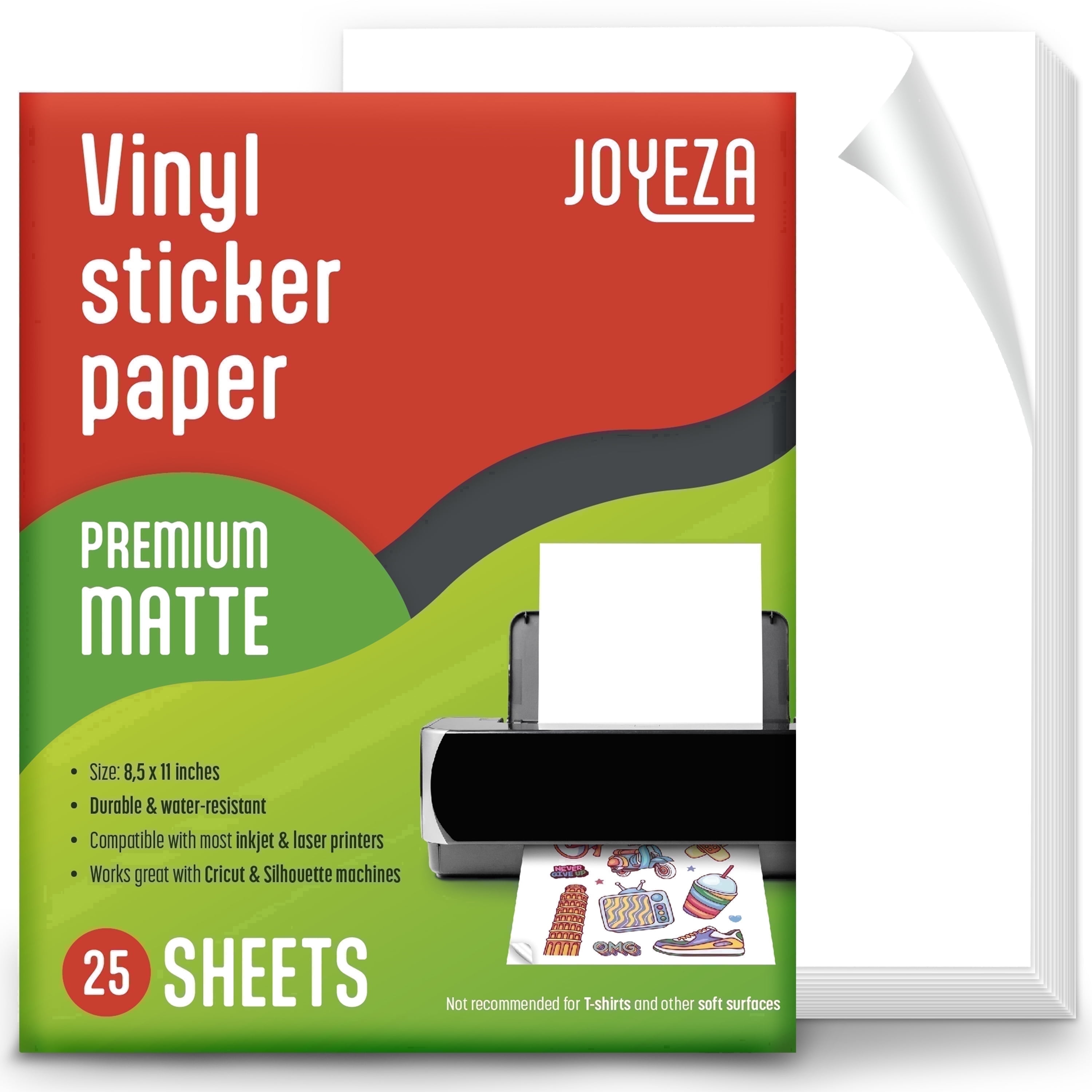JOYEZA Premium Waterproof Printable Vinyl Sticker Paper for Inkjet ...