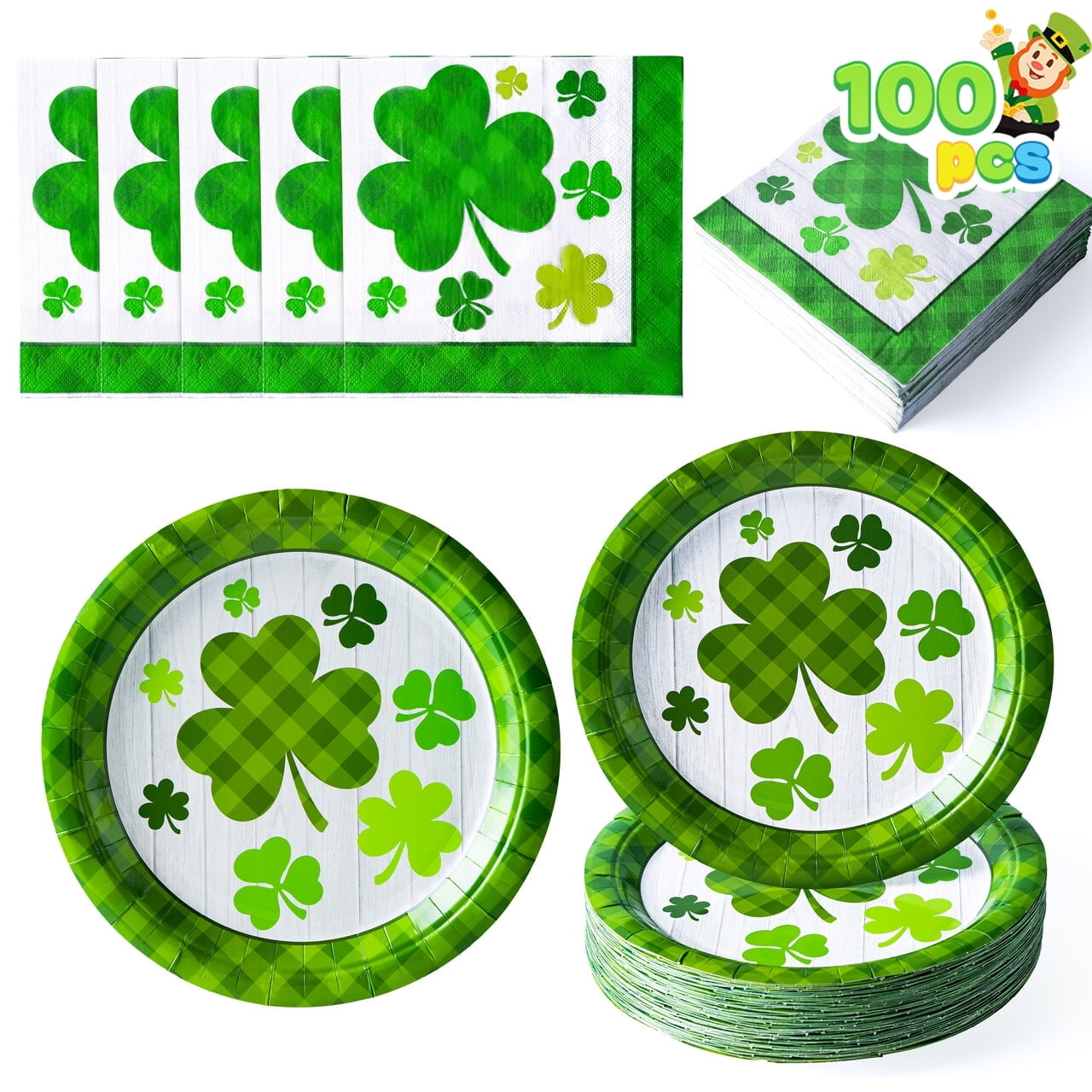 JOYFY 100Pcs St.Patrick’s Party Plate and Napkin Set,50 Green Shamrock ...