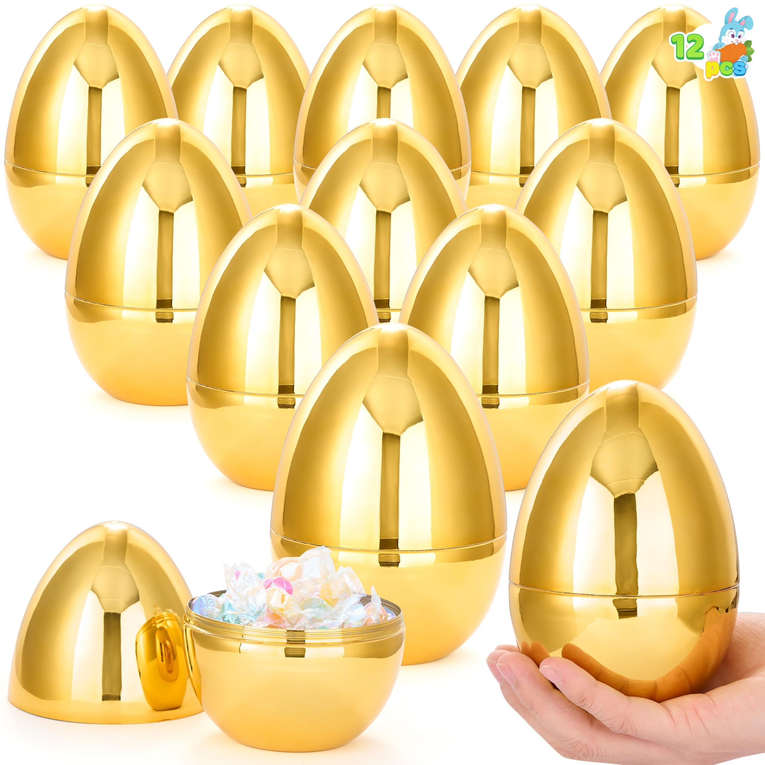JOYFY 12-Pack Giant Golden Eggs, 6 Inch Metal Plastic Easter Eggs ...