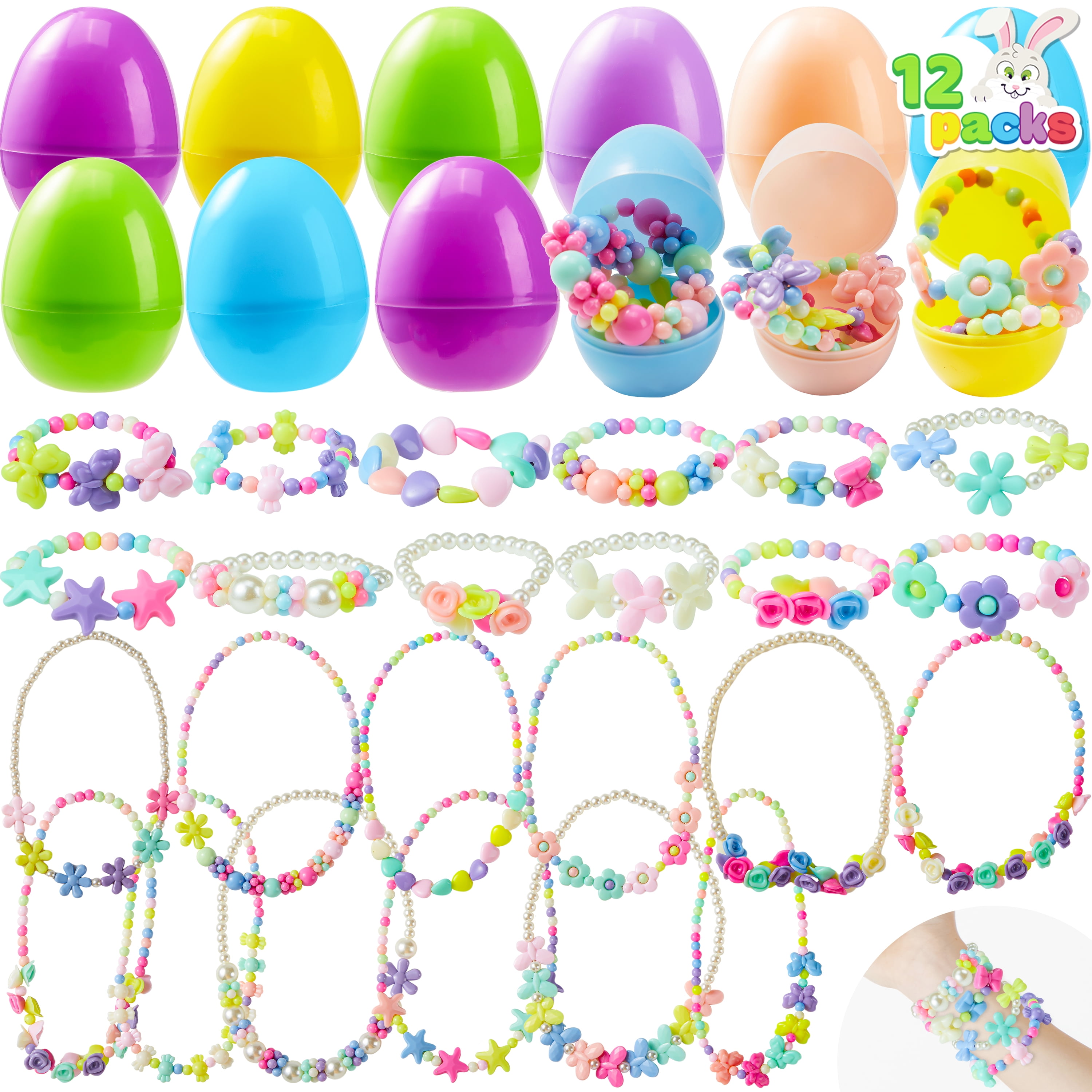 JOYFY 12 Pack Prefilled Easter Eggs with Toys,Easter Eggs Filled with Necklaces and Bracelets ...