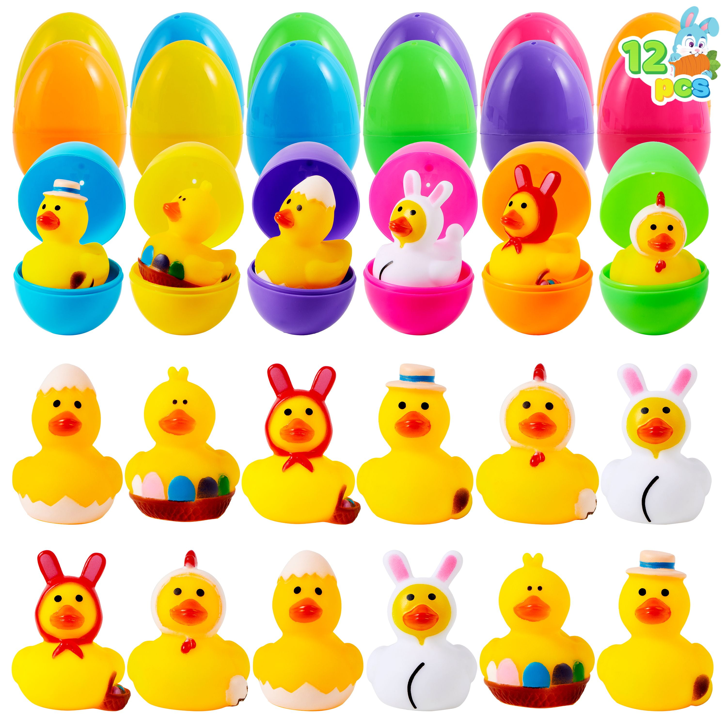 JOYFY 12 Packs Easter Egg Filled with Rubber Ducks, Eggs Hunt, Basket ...