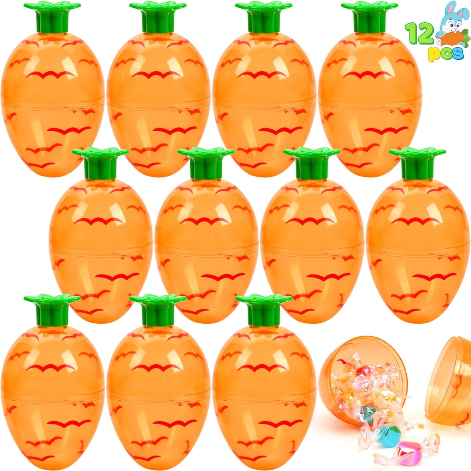 JOYFY 12-Piece Carrot Shaped Easter Eggs, 3.7 Inch Fillable Plastic ...