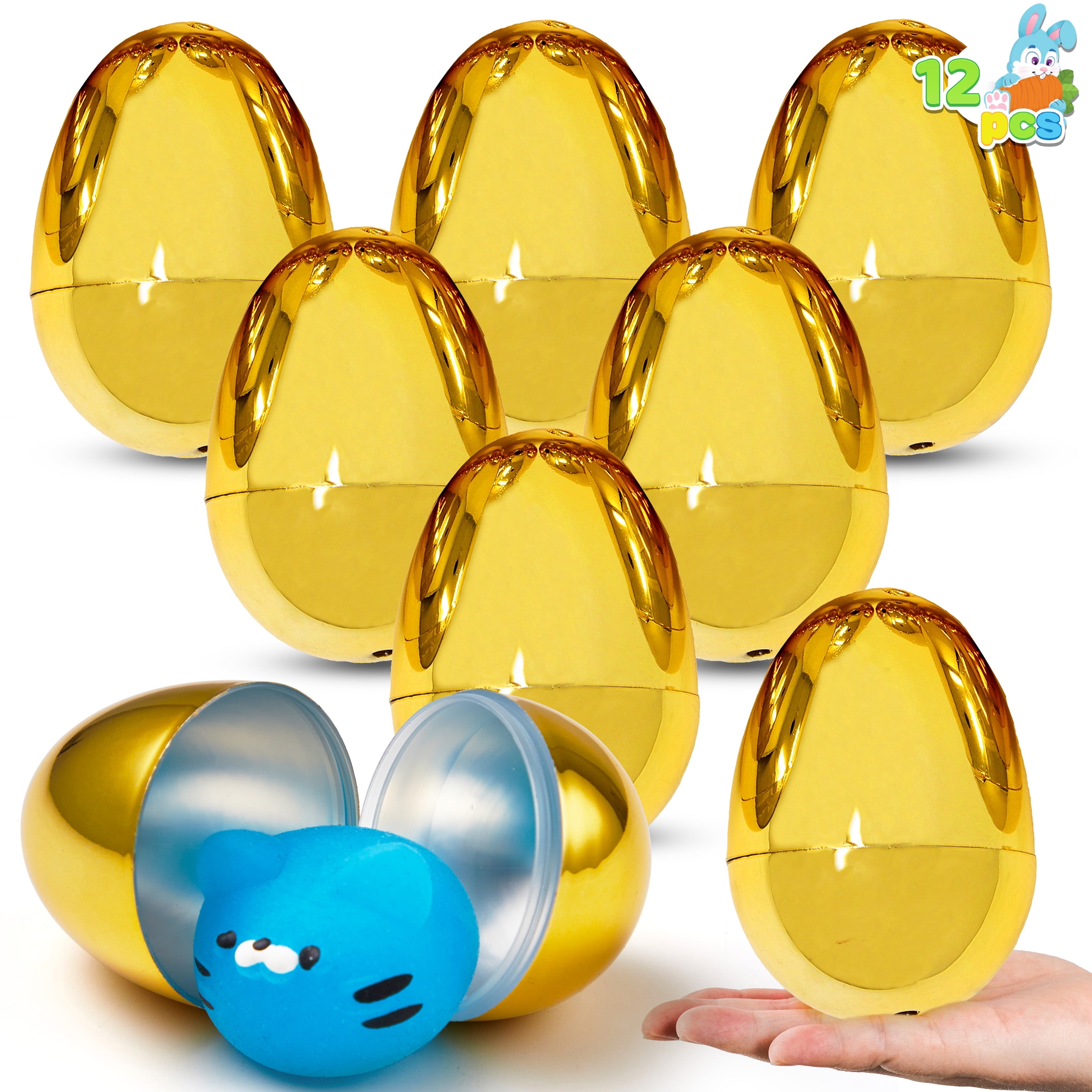 JOYFY 12Pcs Gold Easter Eggs,2.3" Metallic Plastic Empty Eggs for Easter Hunt, Basket Stuffers ...