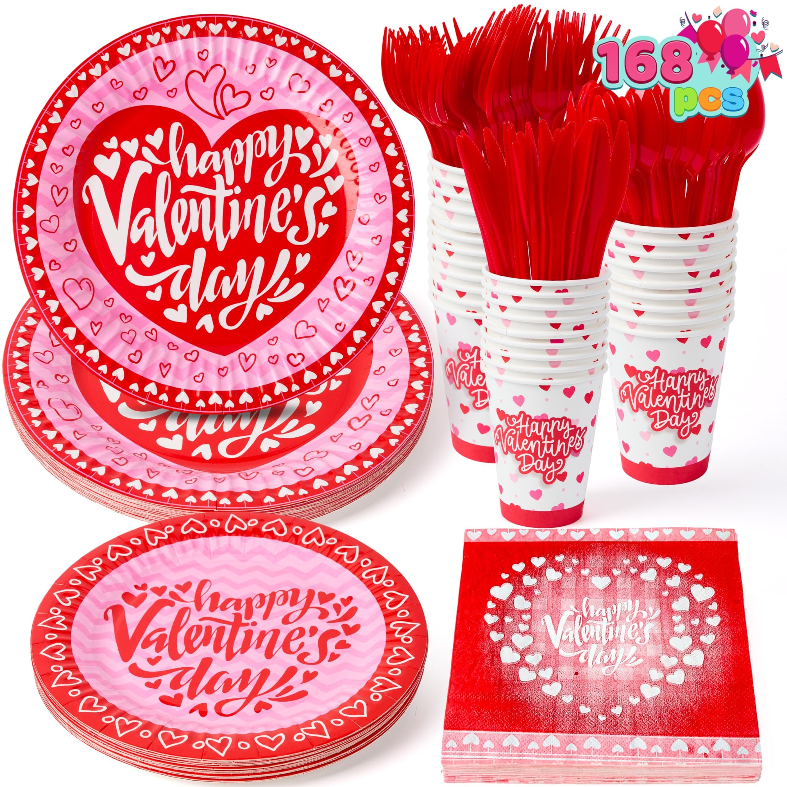 JOYFY 168-piece Valentine's Day Dinnerware Set for Kids Party Supplies ...