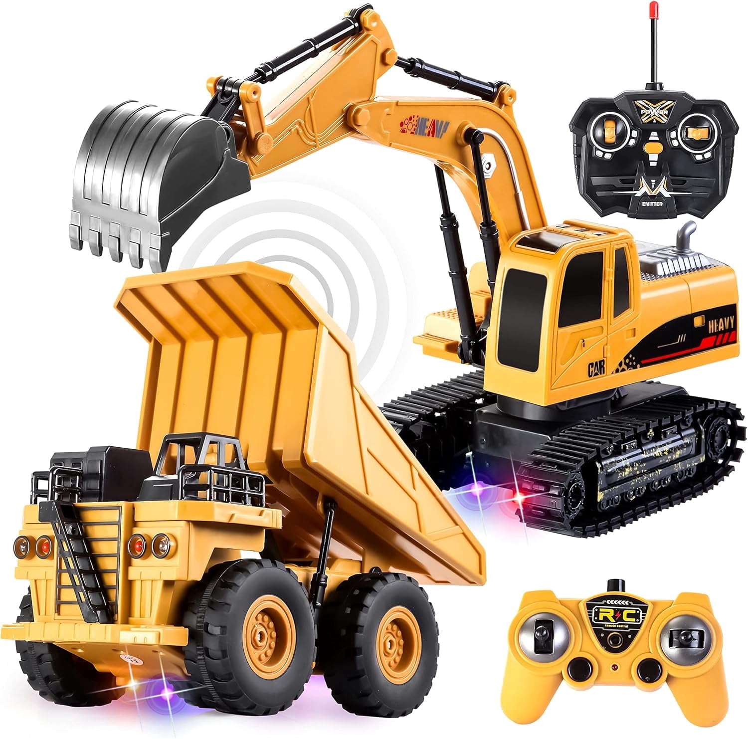 JOYFY 2 PCS Remote Control Construction Vehicle Toy Set - Powered RC ...