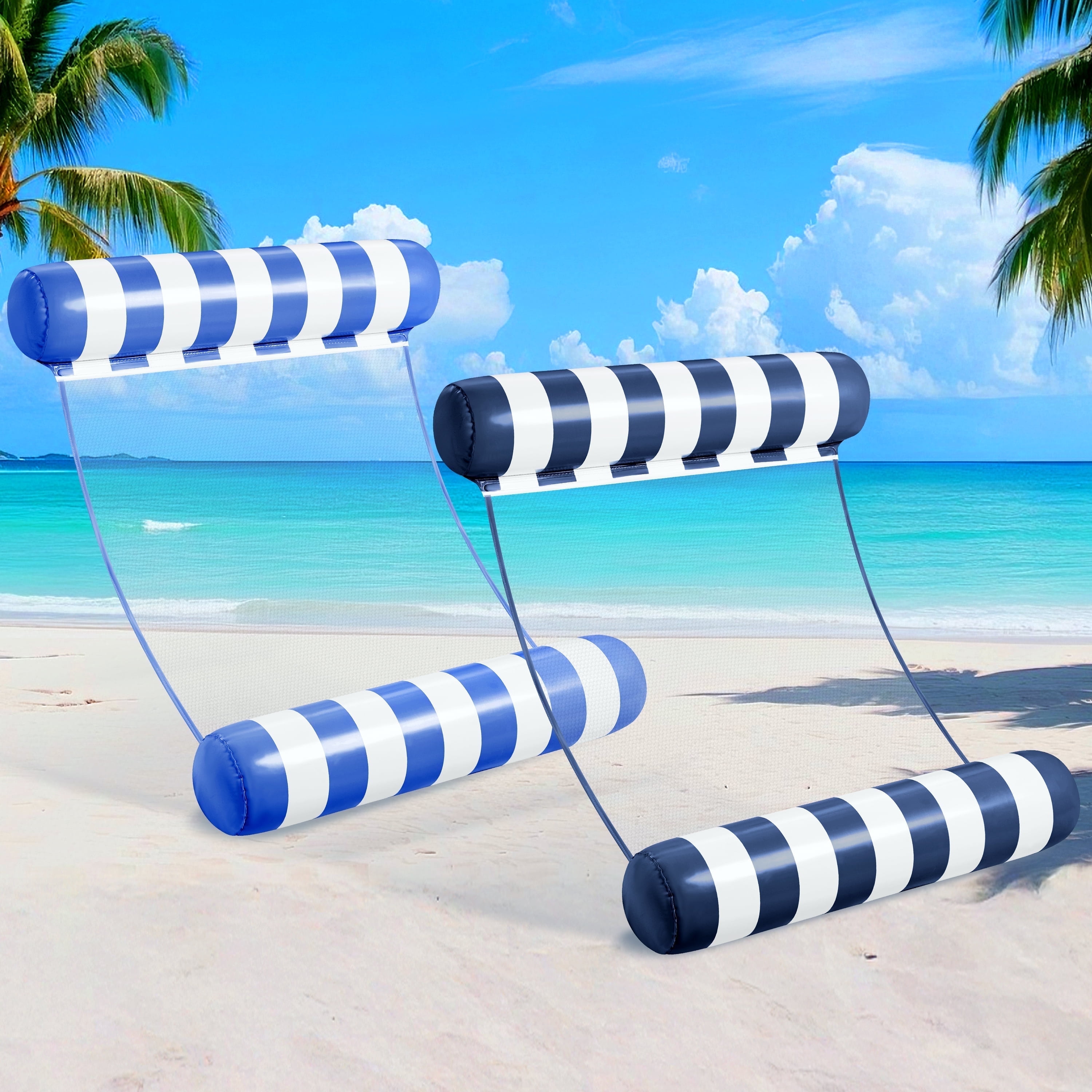 JOYFY 2 Packs Inflatable Pool Float Hammock, 4 in 1 Pool Floaties for ...