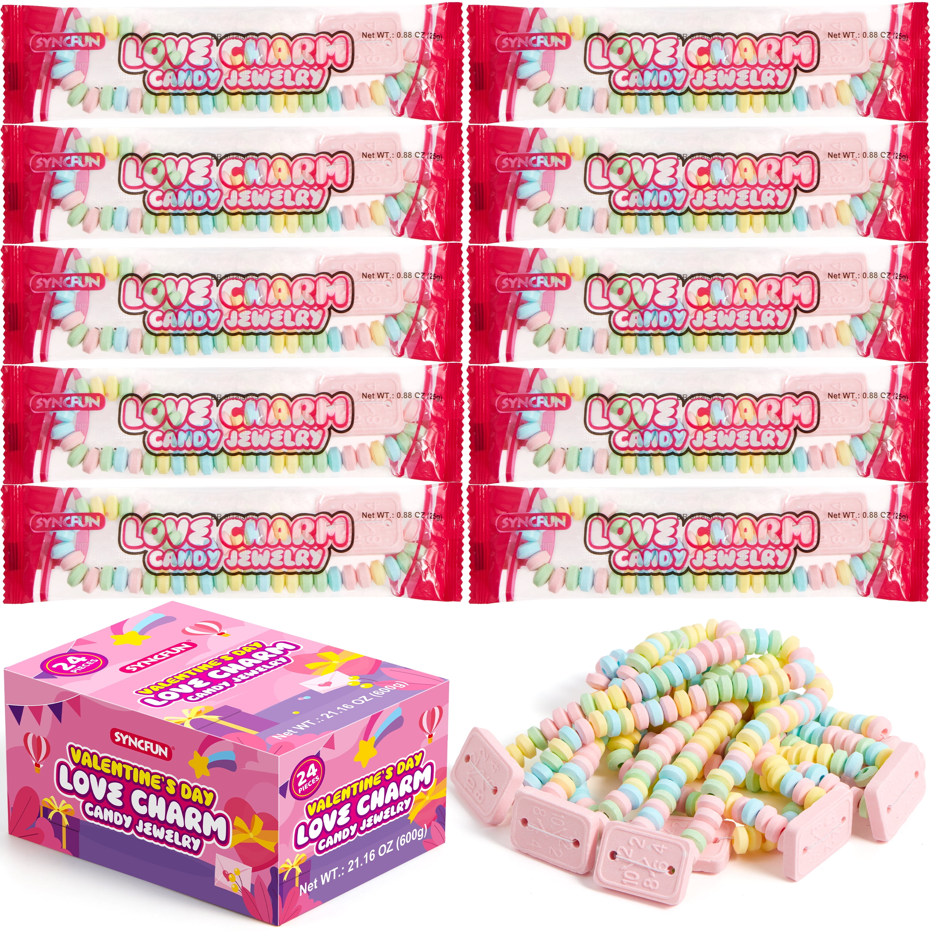 JOYFY 24 Valentine’s Day Candy Necklace, Snacks and Candies Party Favor ...