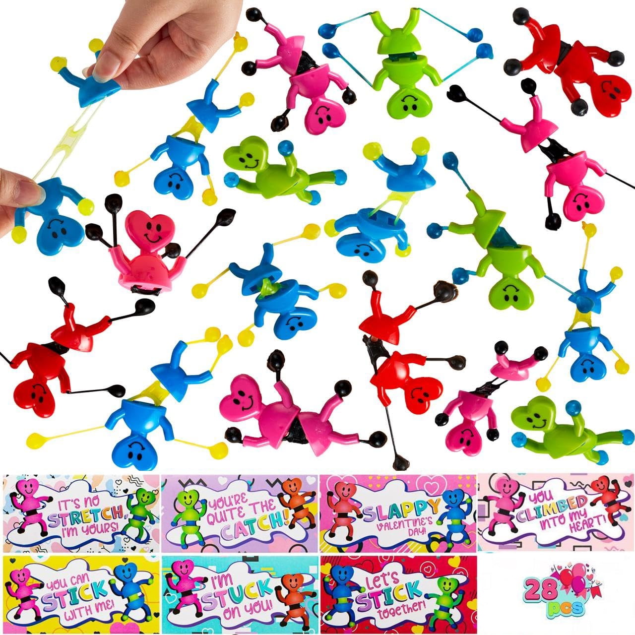 JOYFY 28 Pack Valentine's Day Sticky Man Toys with Cards, Classroom ...