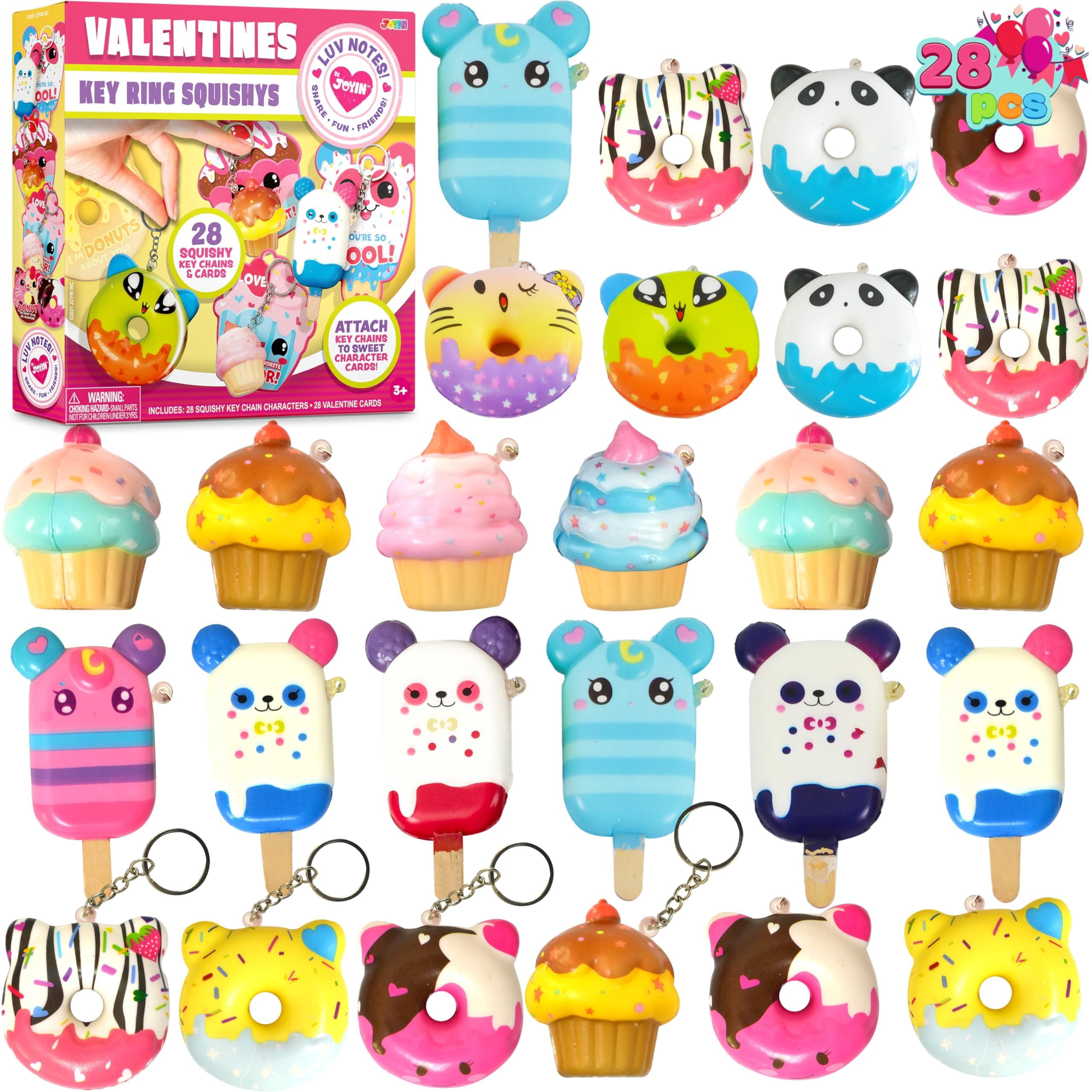 Joyfy 28 Packs Valentine's Day Cards with Dessert Squishy Toys for Kids ...
