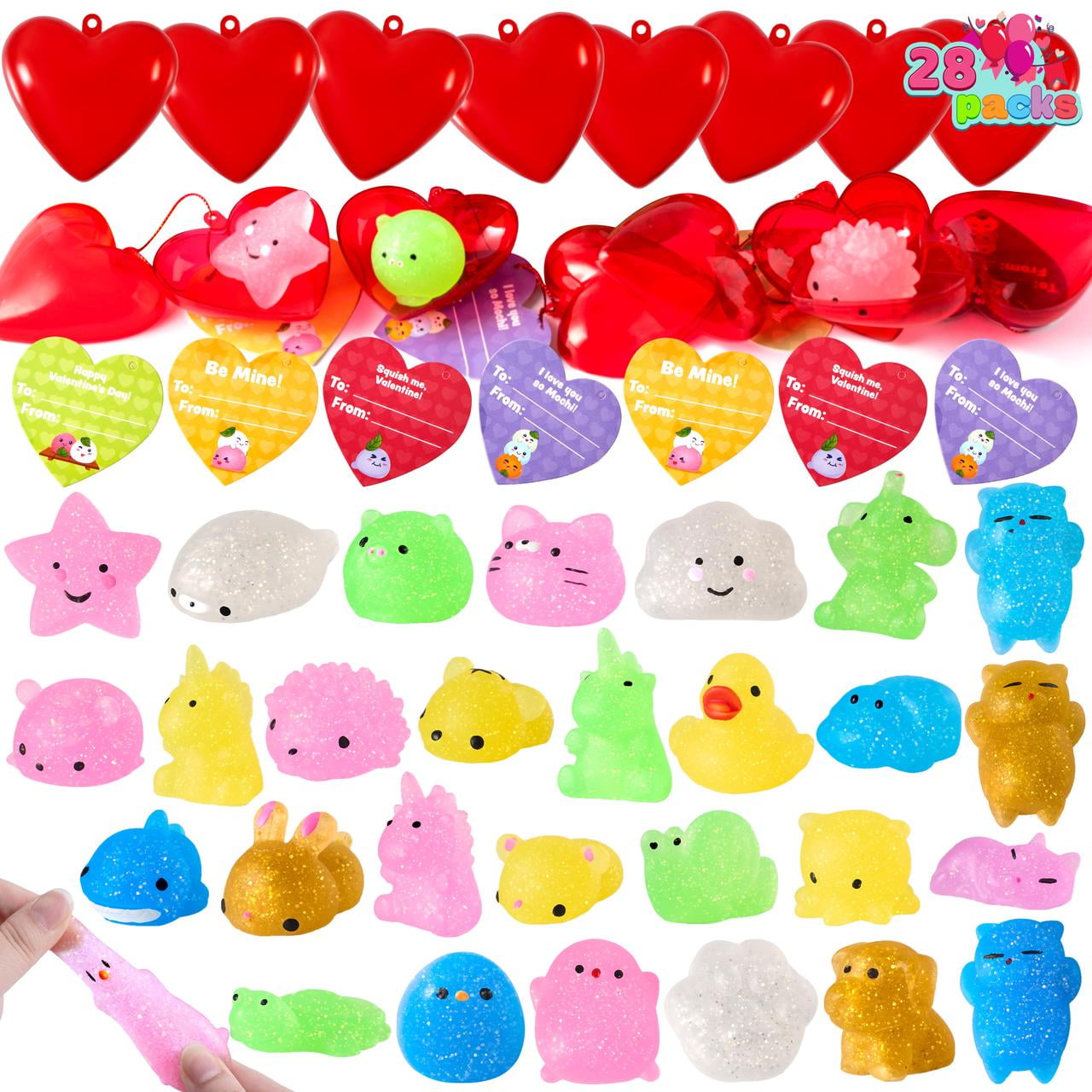 JOYFY 28 Packs Valentine Cards with Mochi Squishy Toys for Kids, Filled ...