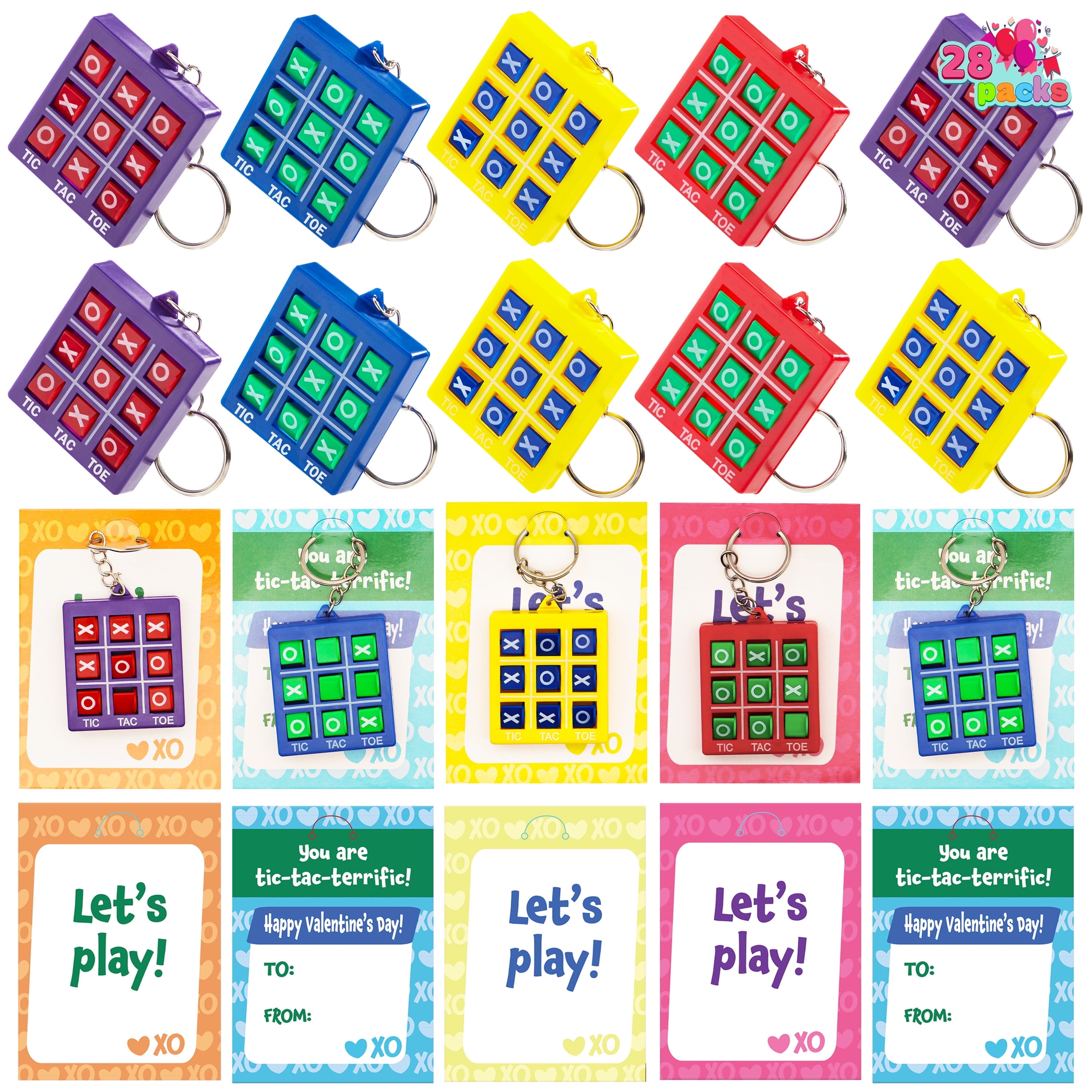 JOYFY 28 Packs Valentine's Day Cards with Tic-Tac-Toe Keychain for Kids ...