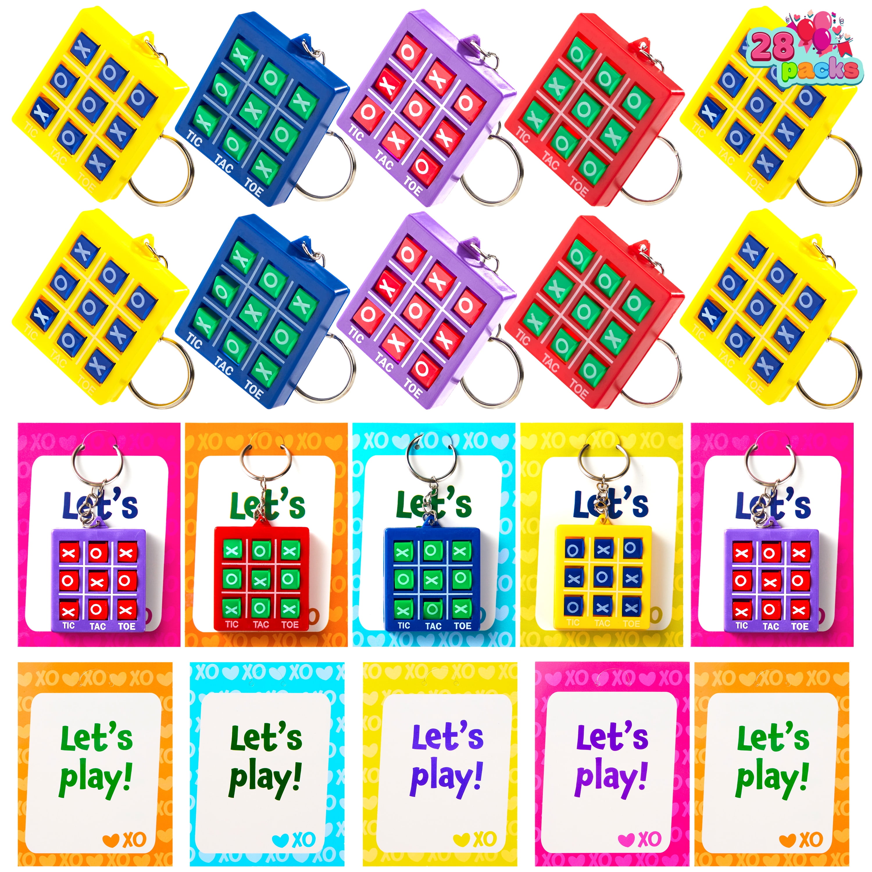 Joyfy 28 Packs Valentine's Day Cards with Tic-Tac-Toe Keychain for Kids ...