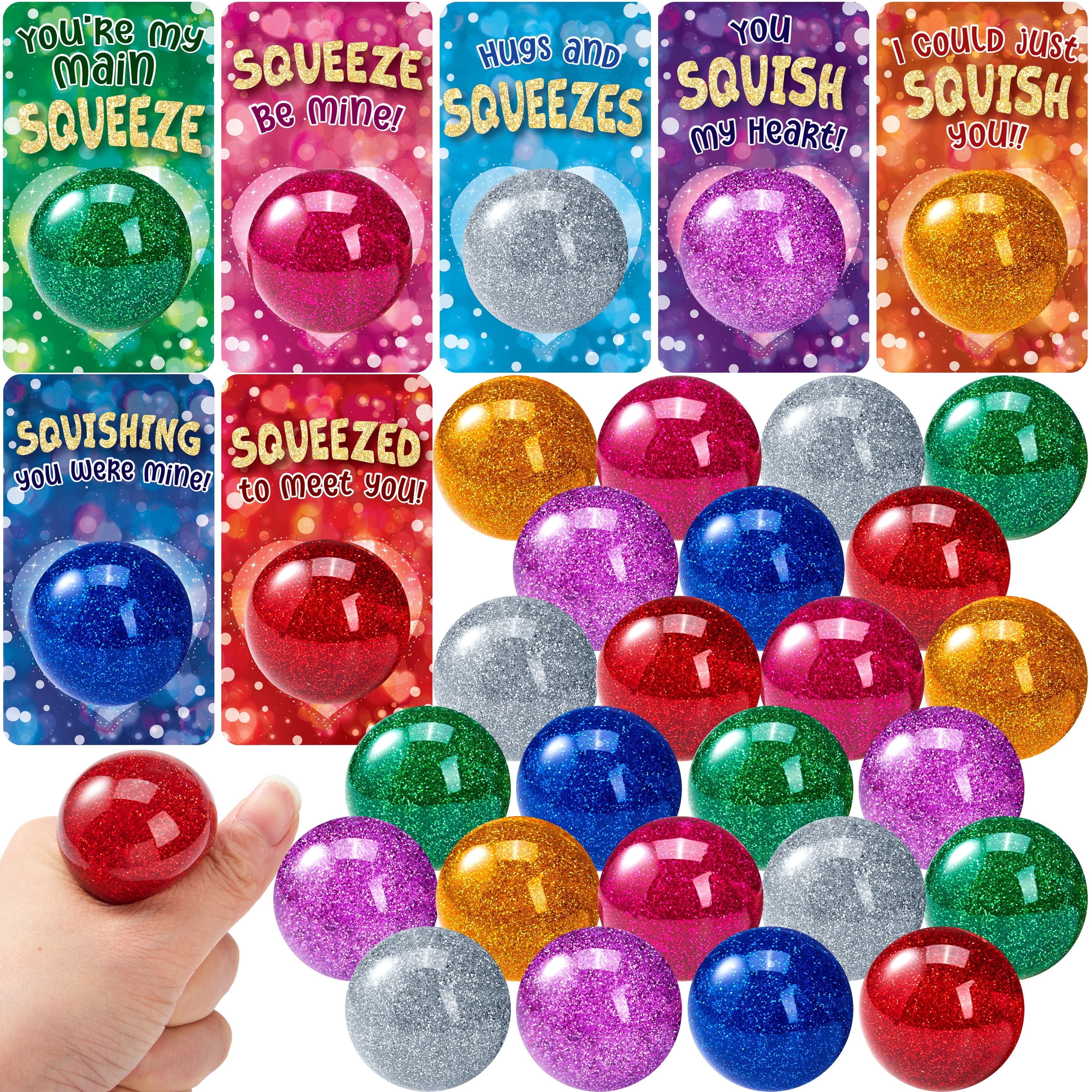 JOYFY 28 Packs Valentine's Day Stretchy Balls with Cards, Classroom ...
