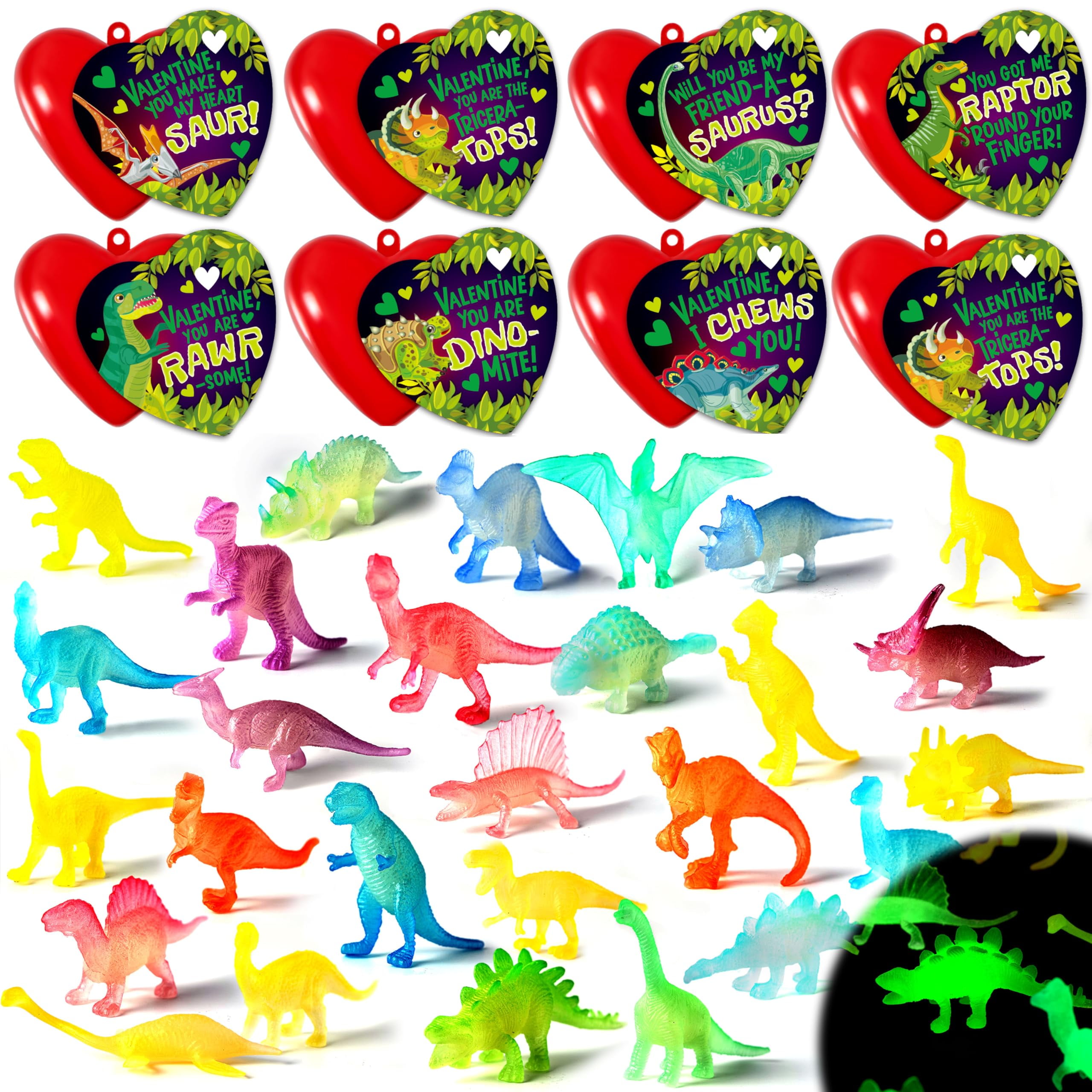 JOYFY 28 Packs Valentines Day Cards with Glow in dark Dinosaur Toys and ...