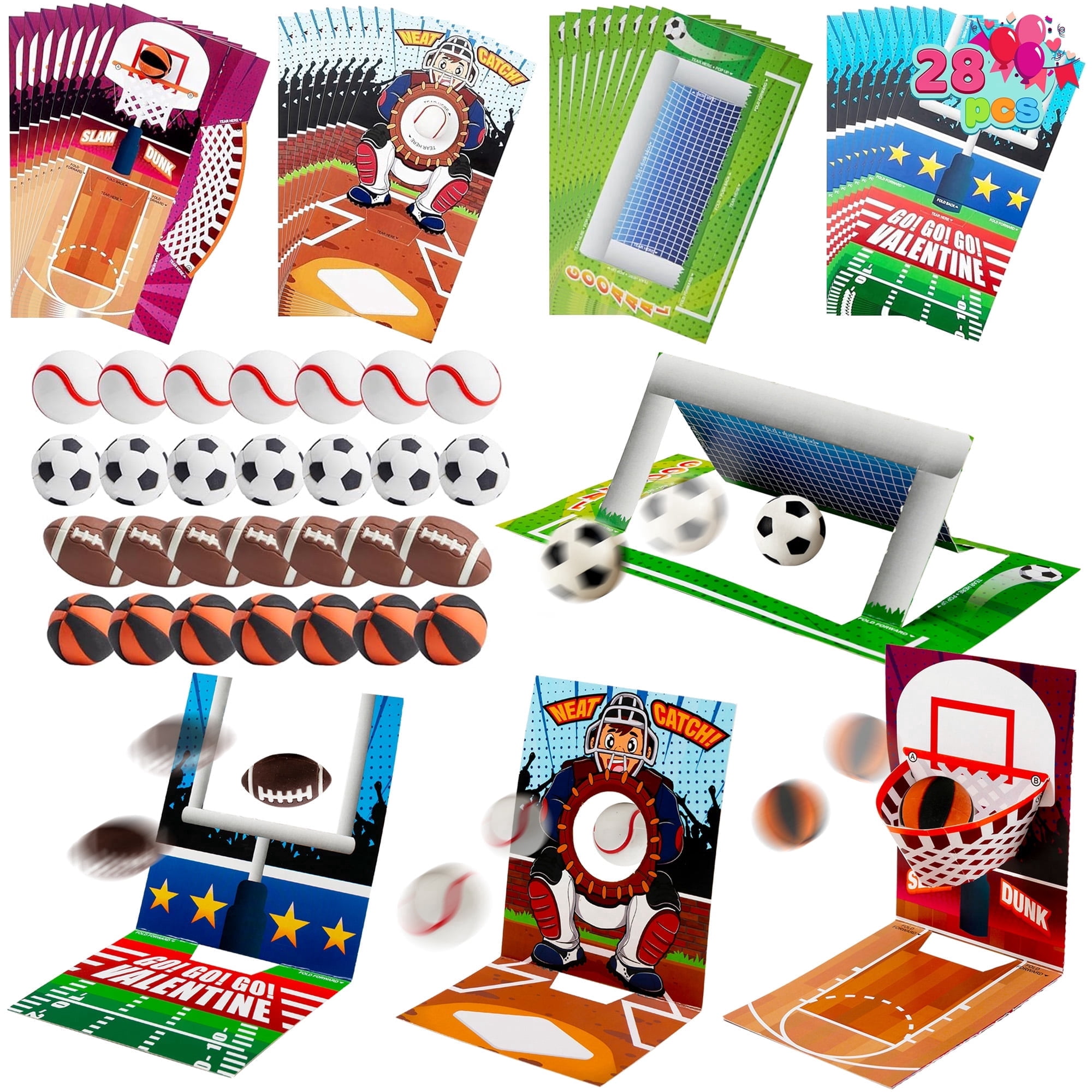 Joyfy 28 PCS Valentine Cards for Kids Classroom, Sports & Erasers ...