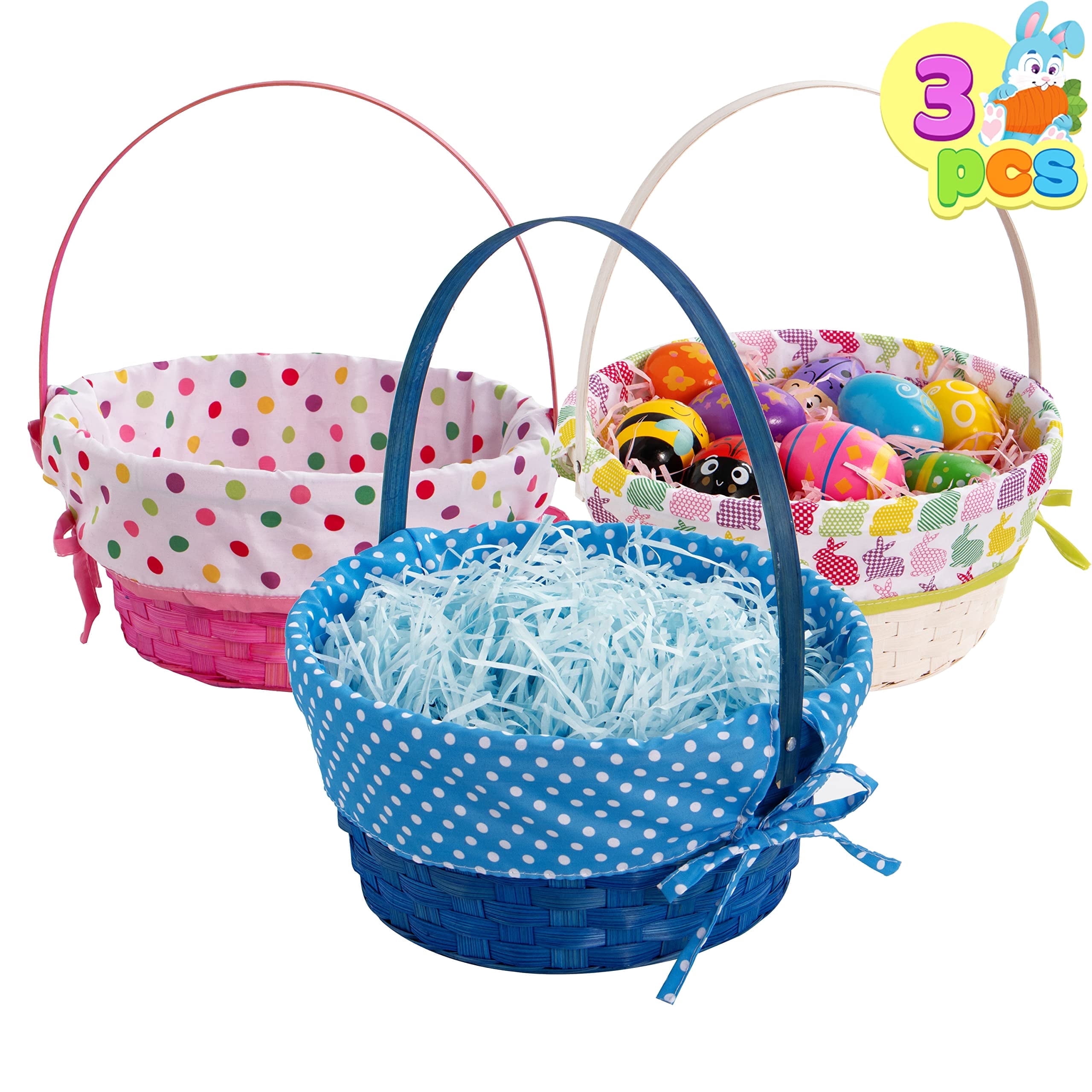 Joyfy 3 Pcs Easter Baskets,Easter Woven Basket with Polka Dots Lining ...