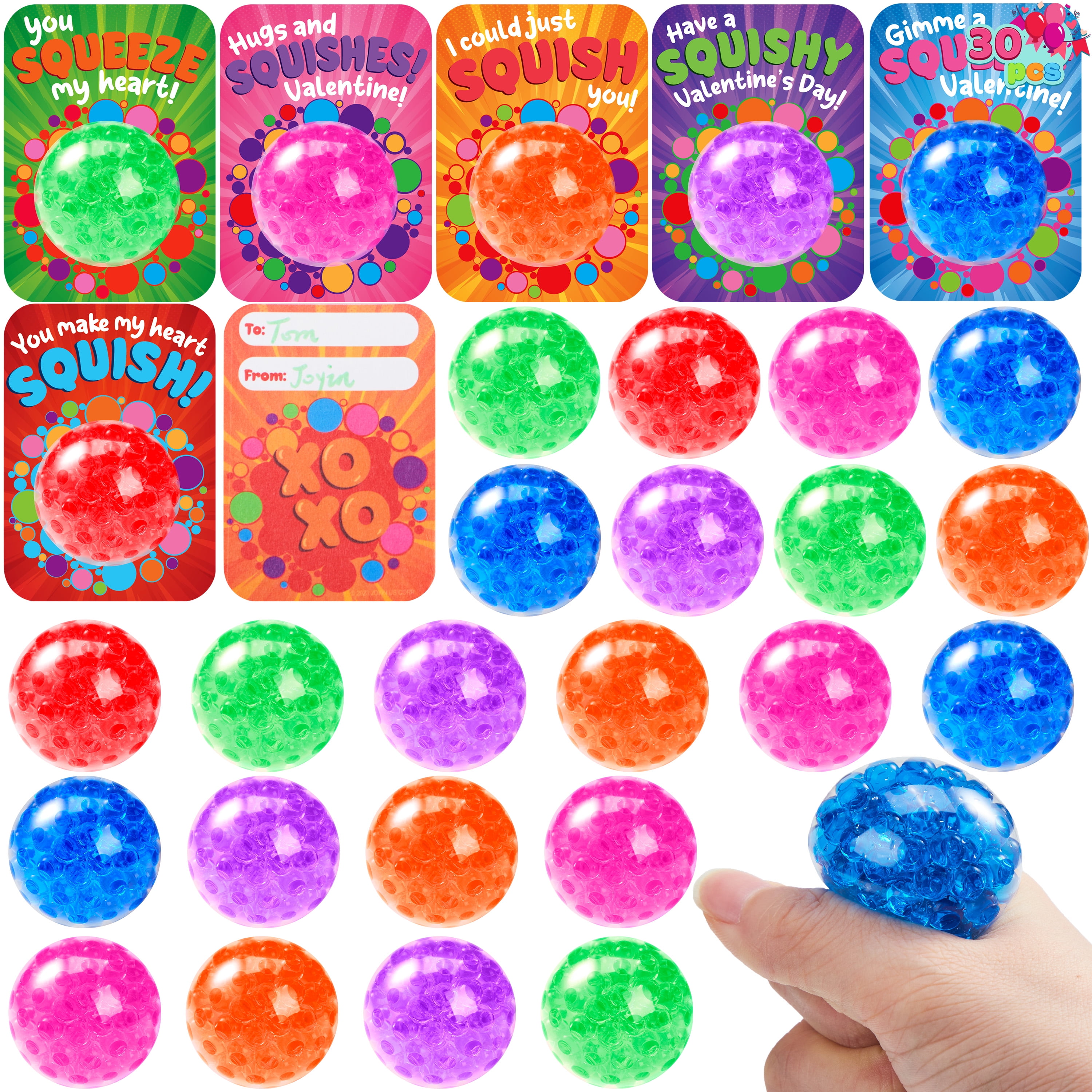 JOYFY 30 PCS Valentine's Day Sensory Stress Balls with Cards, Squishy ...