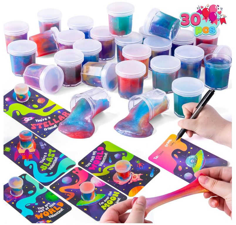 JOYFY 30 Packs Valentines Galaxy Slime With Cards for Kids,Stress ...