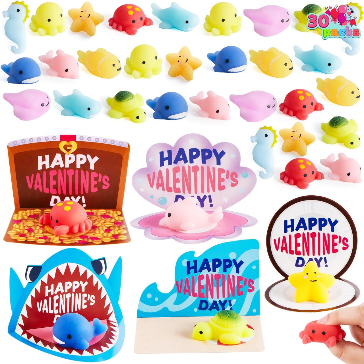 JOYFY 30 Packs Valentine Day Gift Cards with Mochi Squishy Toys, Stress ...