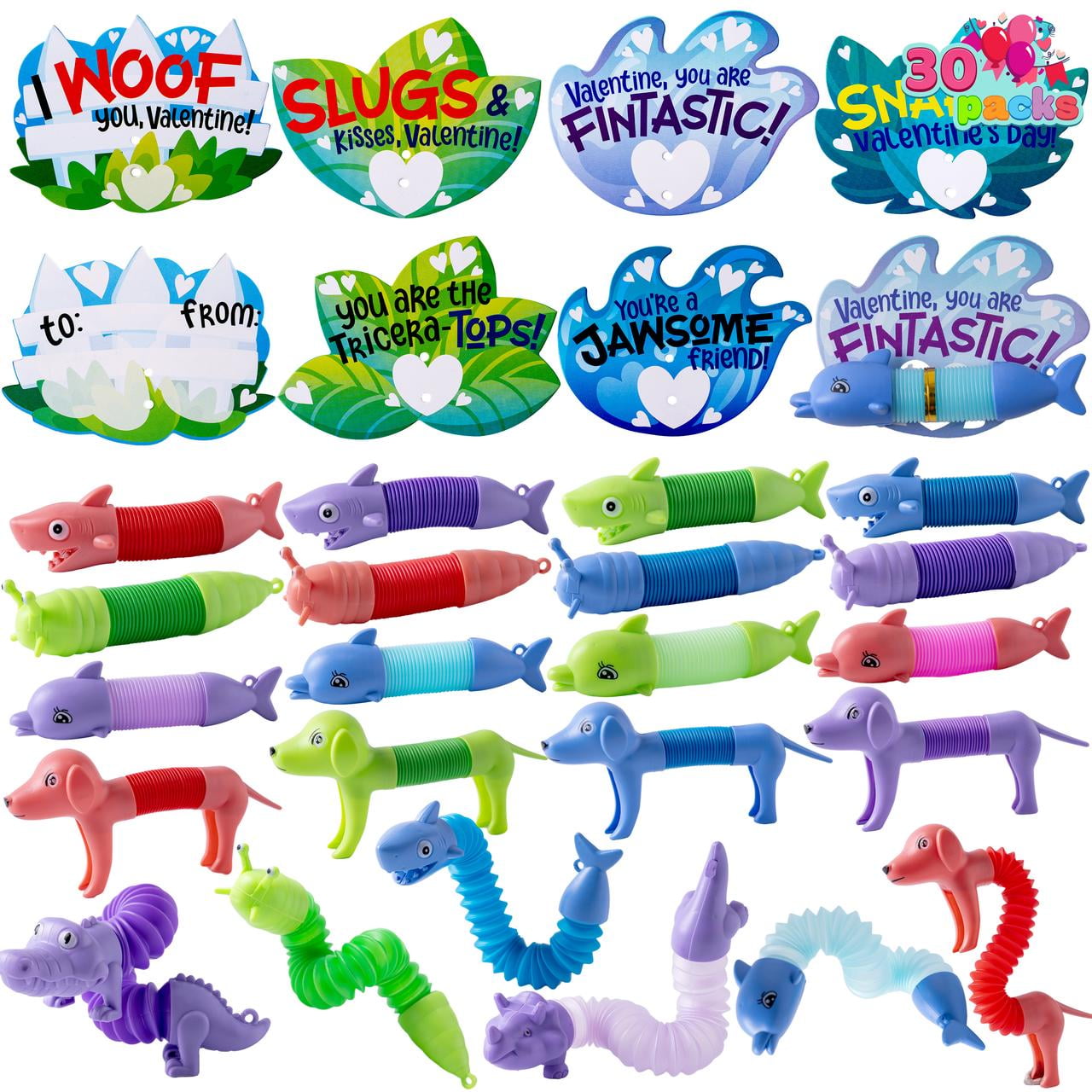 JOYFY 30 Packs Valentine’s Day Gift Cards with Critter Pop Tubes ...