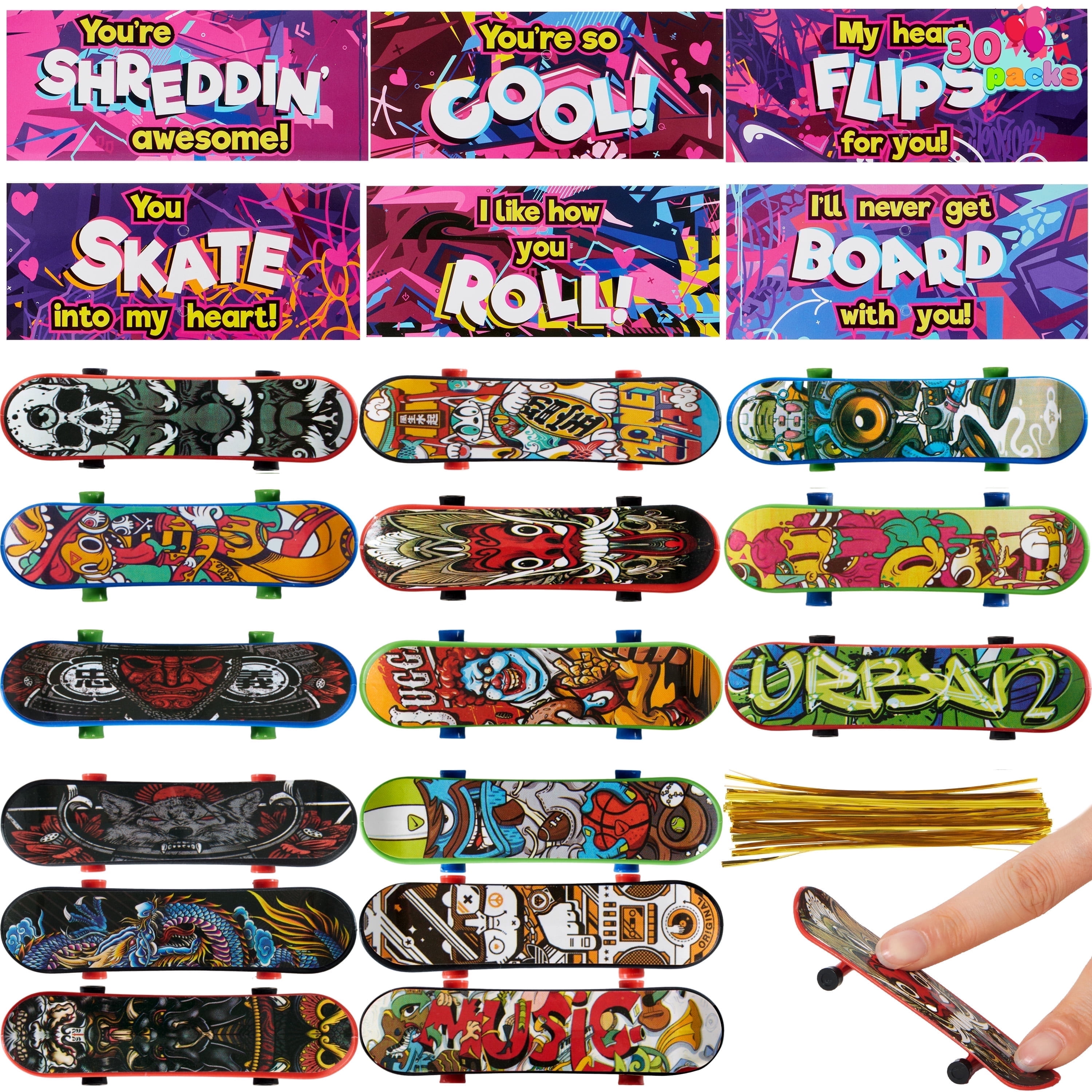 Joyfy 30 Packs Valentines Day Cards with Finger Skateboards for Kids ...