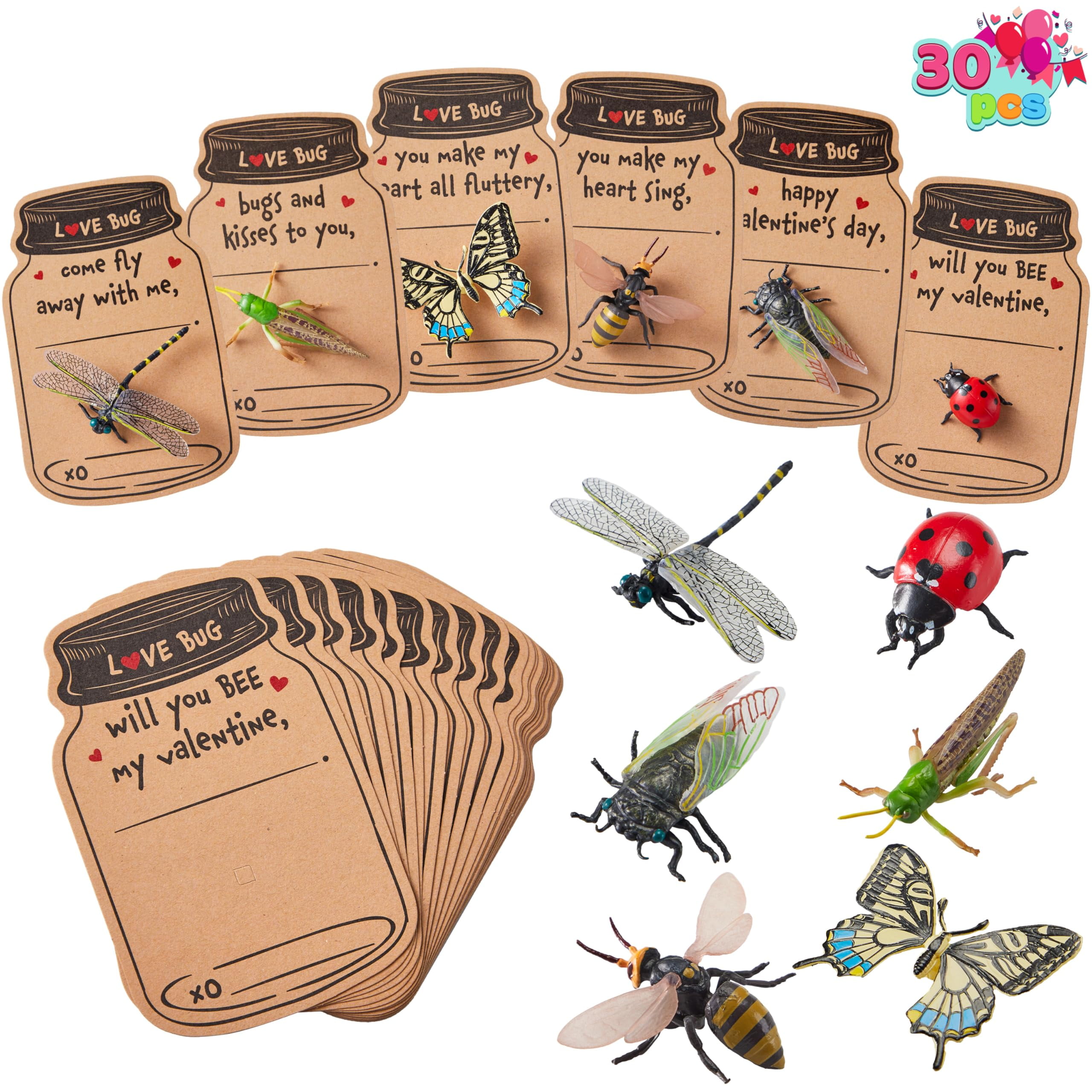 JOYFY 30 Pcs Valentines Day Gift Cards Realistic Bug Toy Set for Kids ...