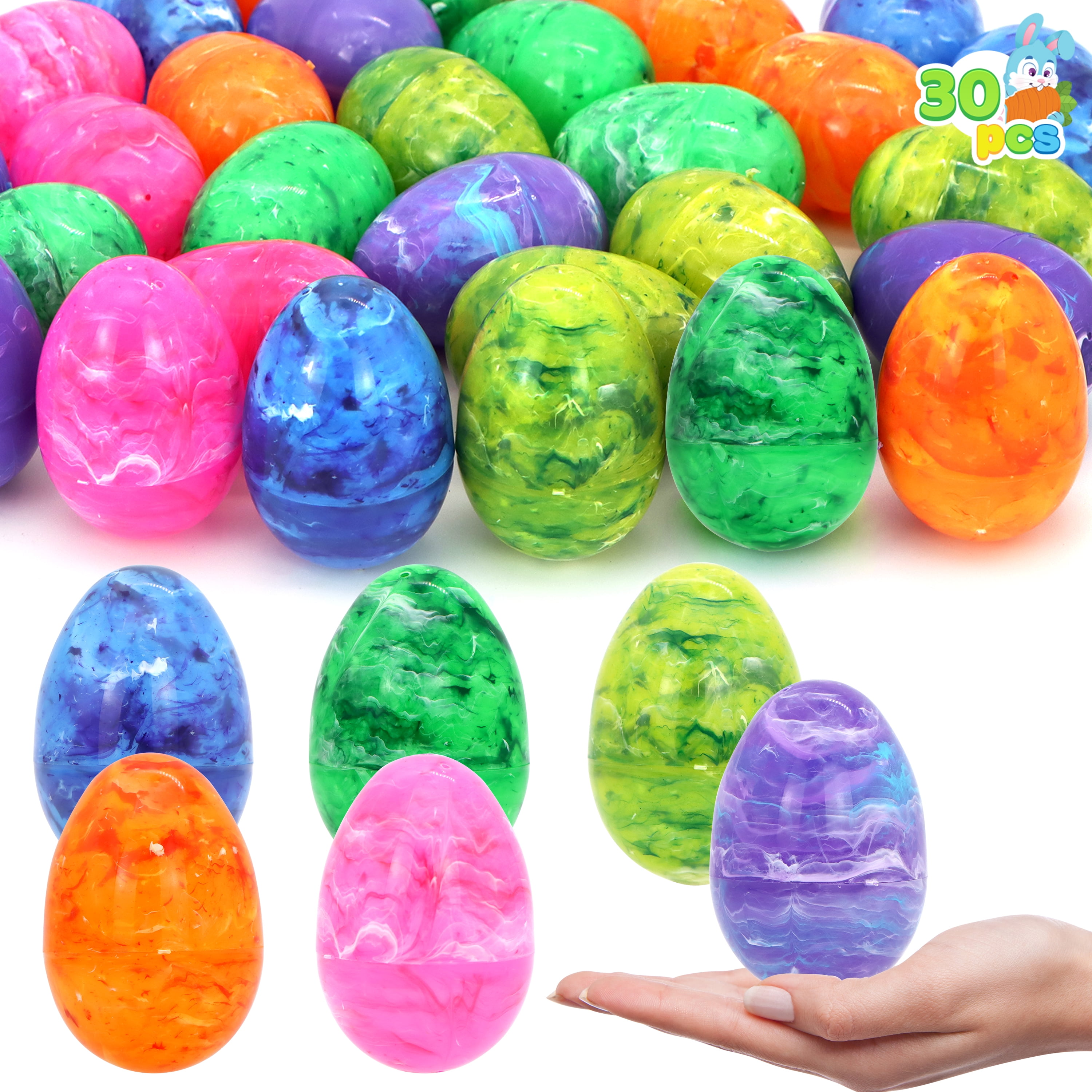 JOYFY 30 Pcs Plastic Printed Easter Eggs 3.15" Tall for Easter Hunt ...