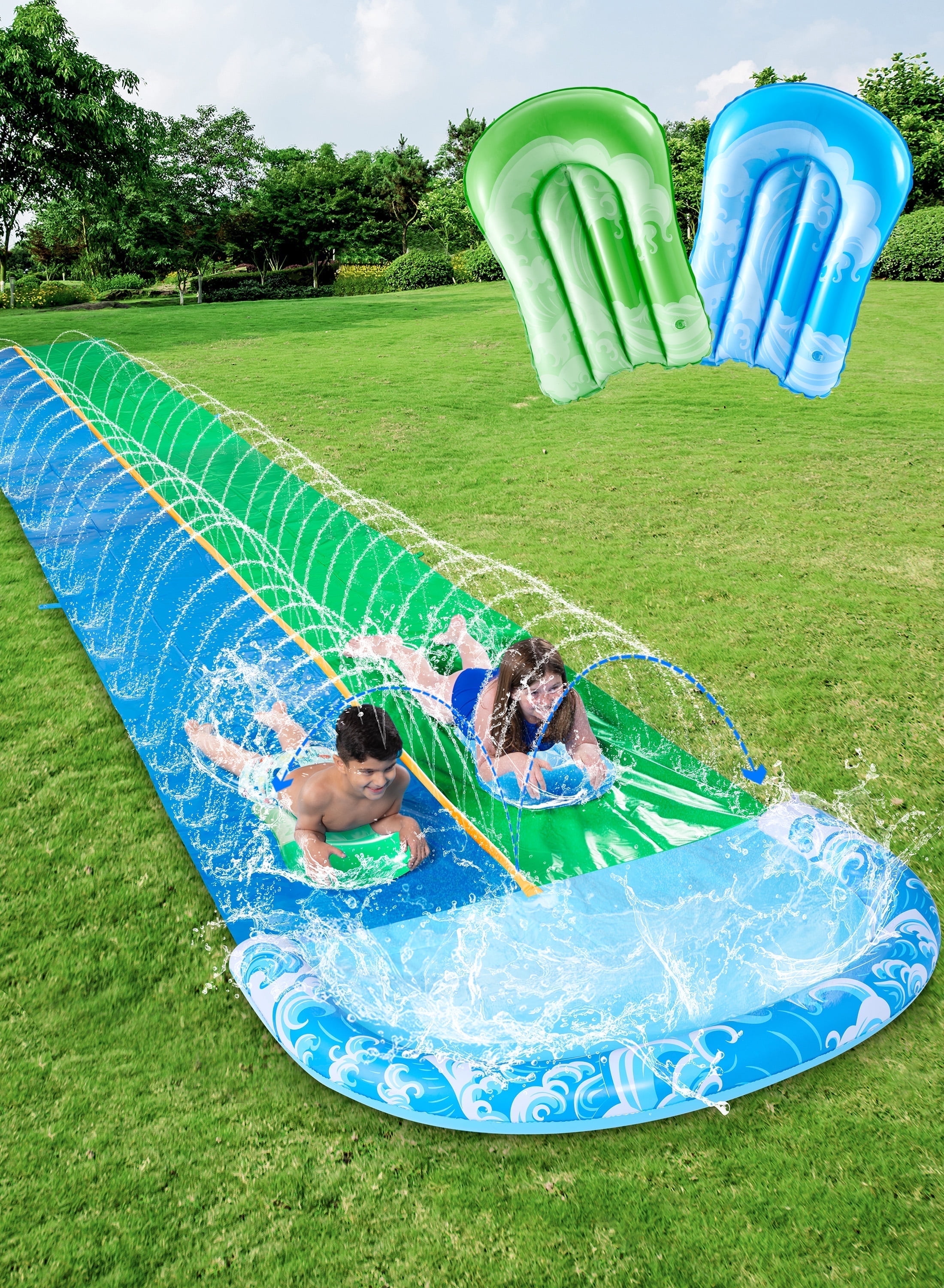 Joyfy 32.5ft Extra Long Lawn Water Slide, 2 Inflatable Boards ...