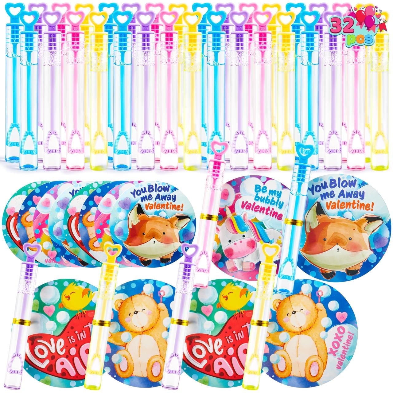 JOYFY 32 Packs Valentine's Day Gift Cards with Mini Bubble Maker Wands ...