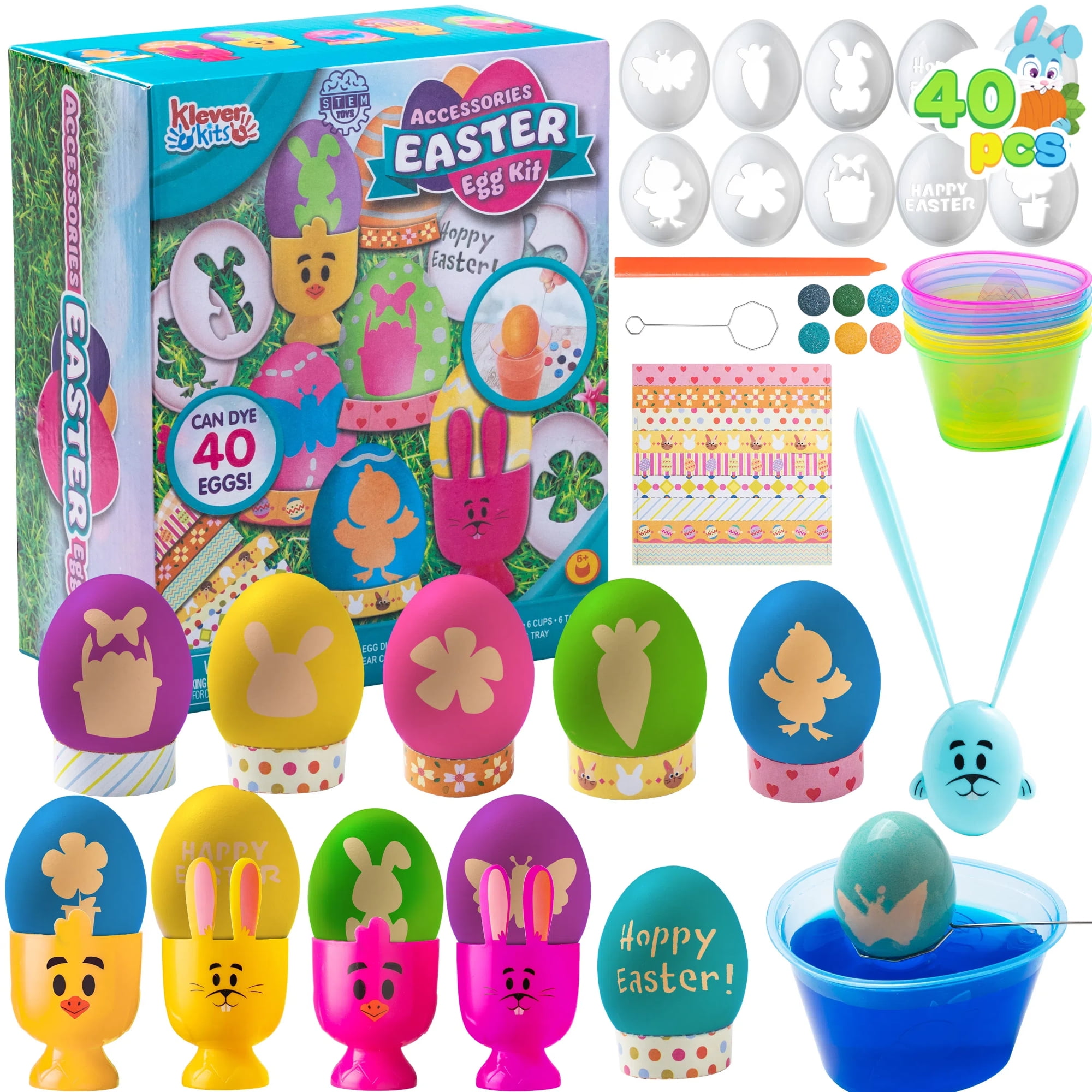JOYFY 40Pcs Easter Egg Dye Kit,DIY Easter Egg Decorating Craft Kit with ...