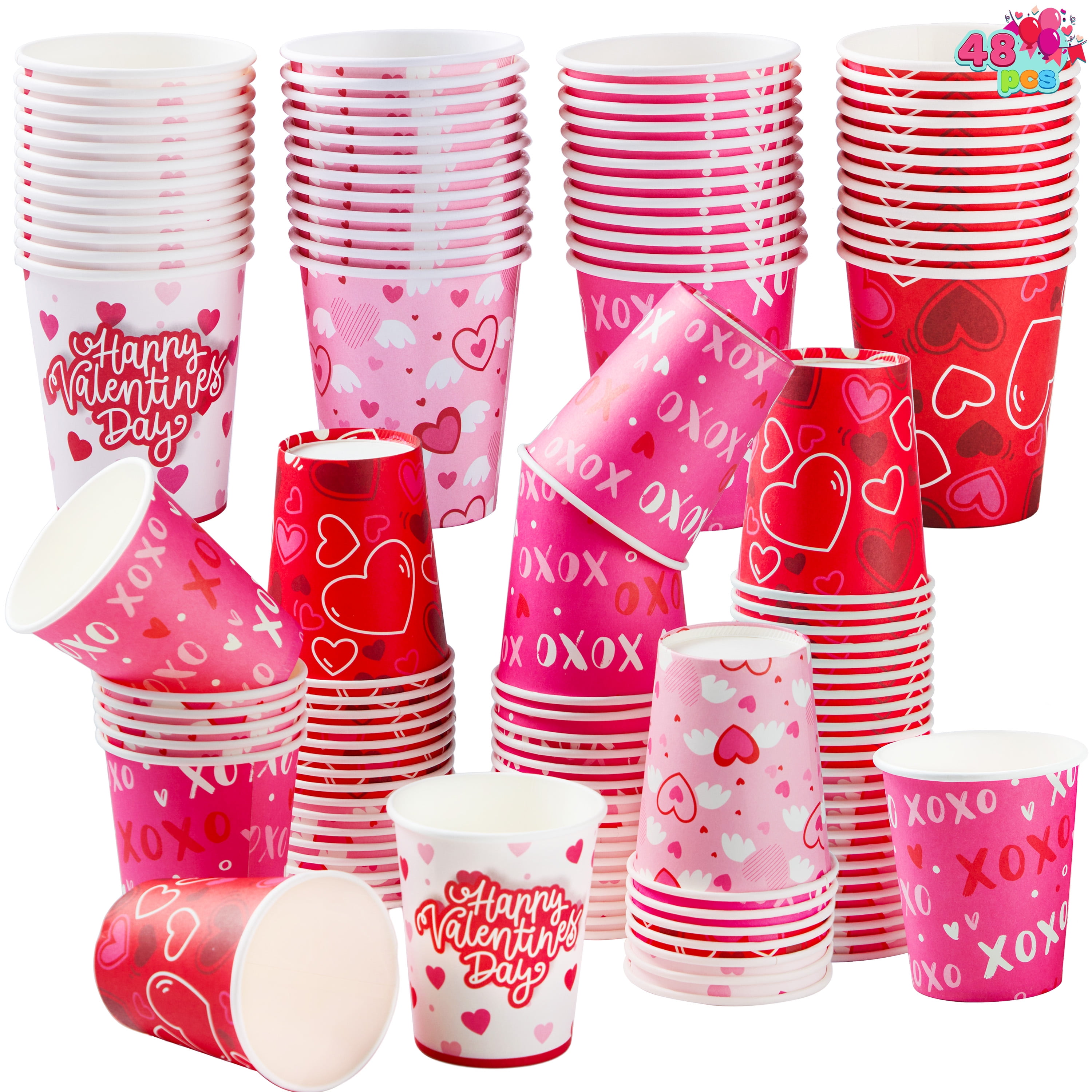 JOYFY 48 PCS Valentine's Day Disposable Cups Party Supplies 9 oz Paper ...