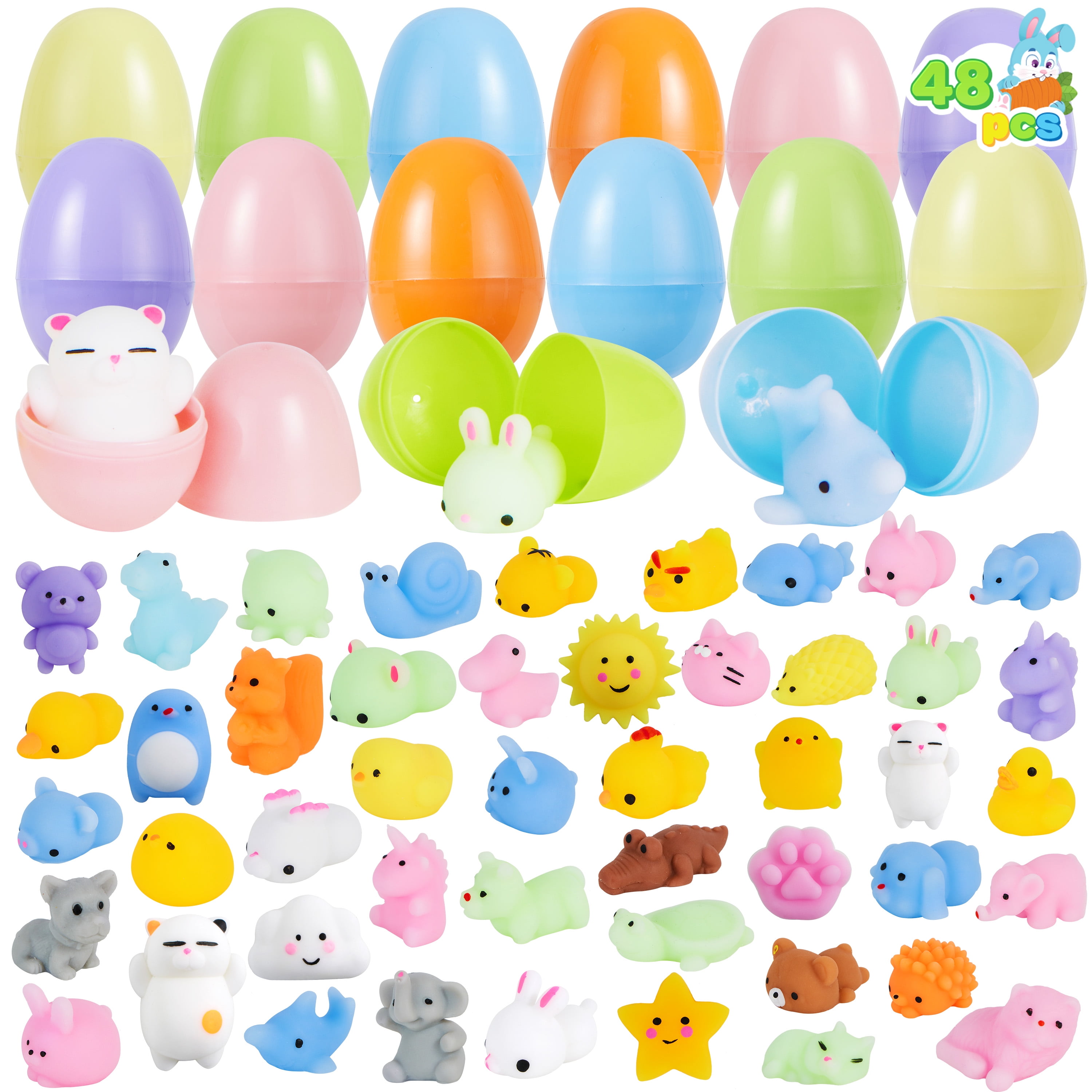 JOYFY 48 Packs Prefilled Easter Eggs with Mochi Toys,Mochi Squishies ...